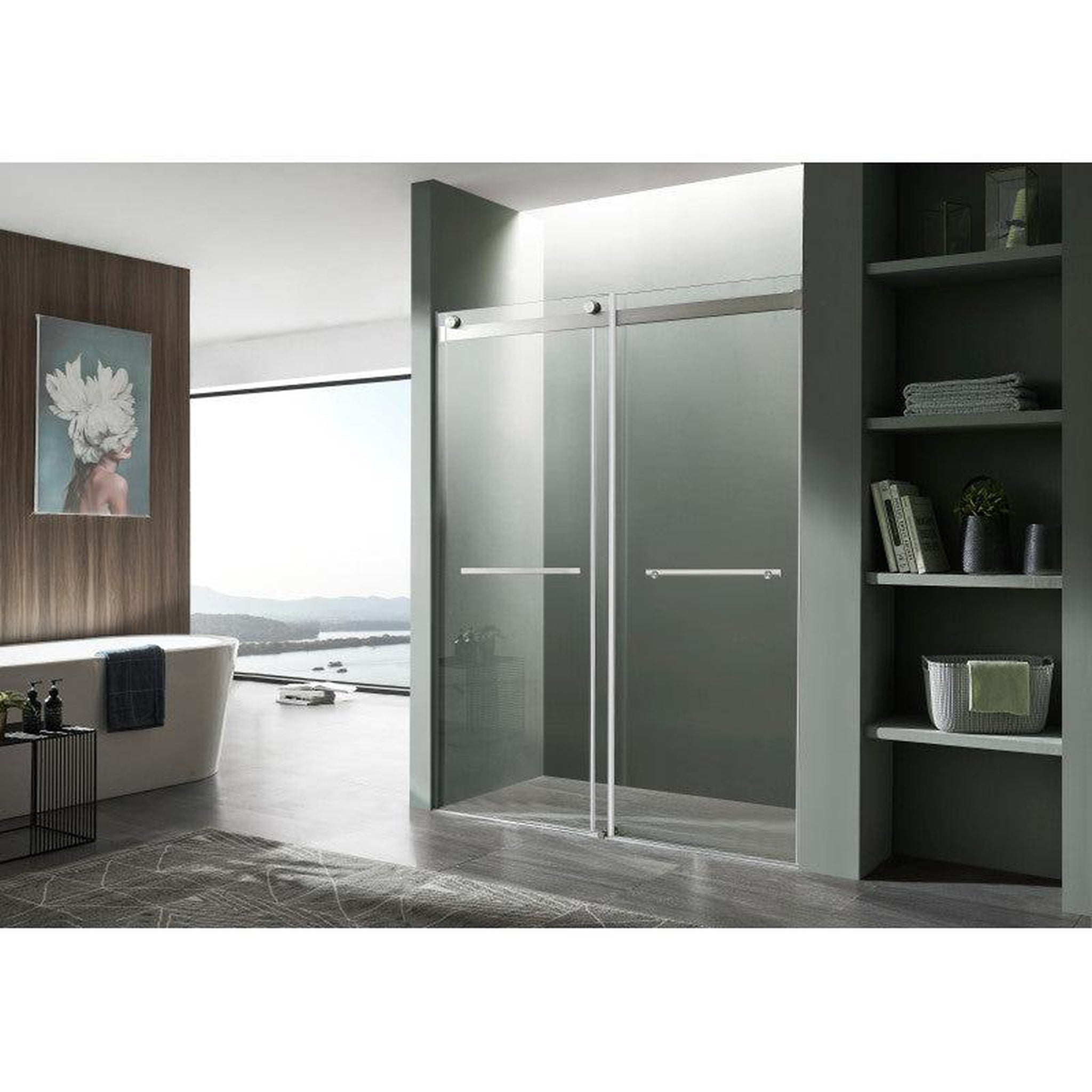 ANZZI Kahn Series 48" x 76" Frameless Rectangular Brushed Nickel Slidi ...