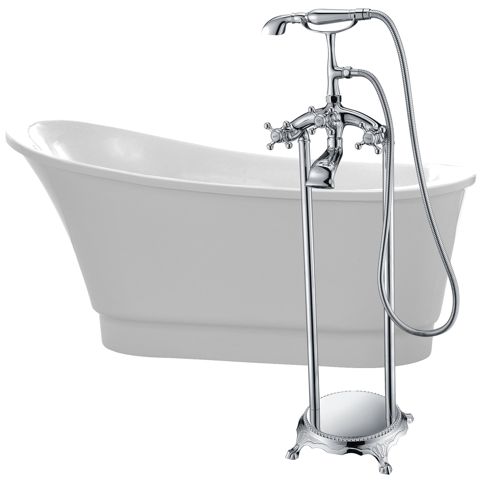 ANZZI Prima Series 67" x 31" Glossy White Freestanding Bathtub With Bu – US Bath Store