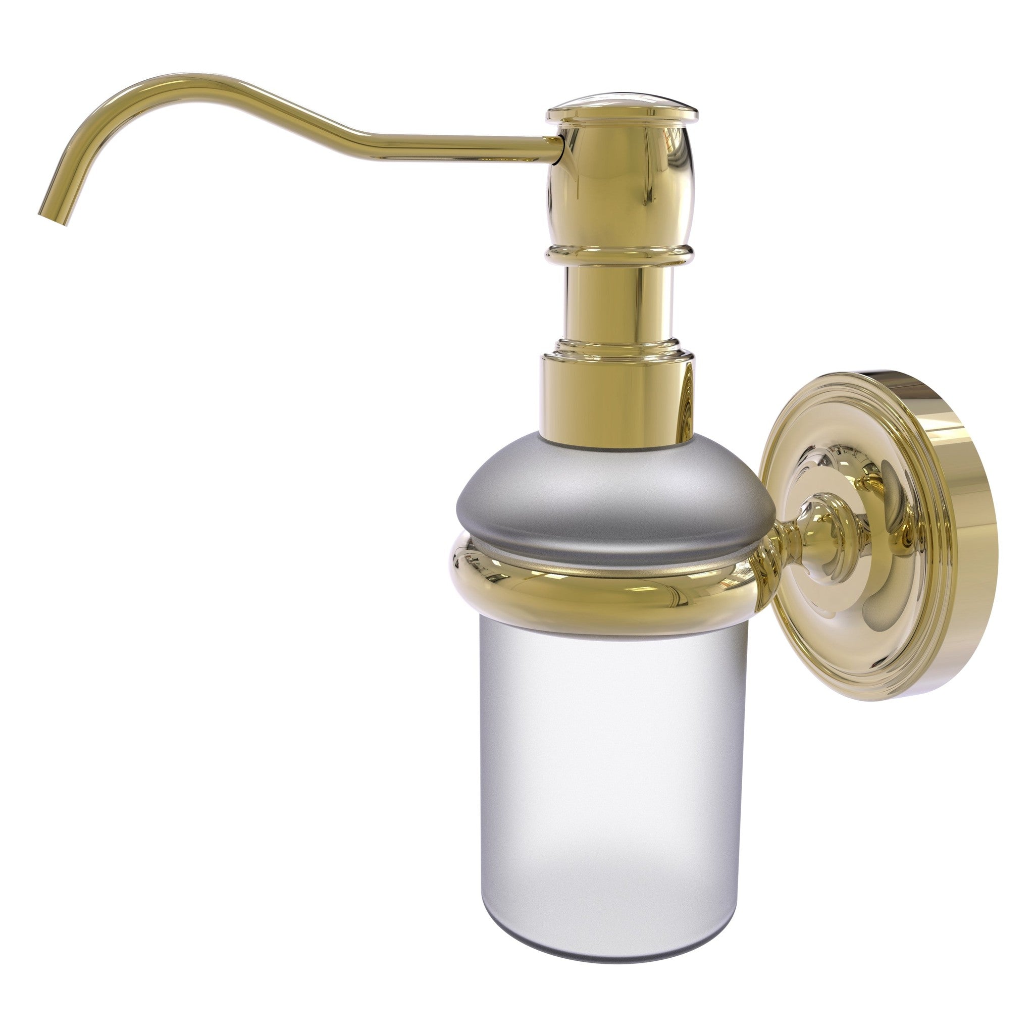 Allied Brass Prestige Regal 3" x 3" Unlacquered Brass Solid Brass Wall-Mounted Soap Dispenser ...
