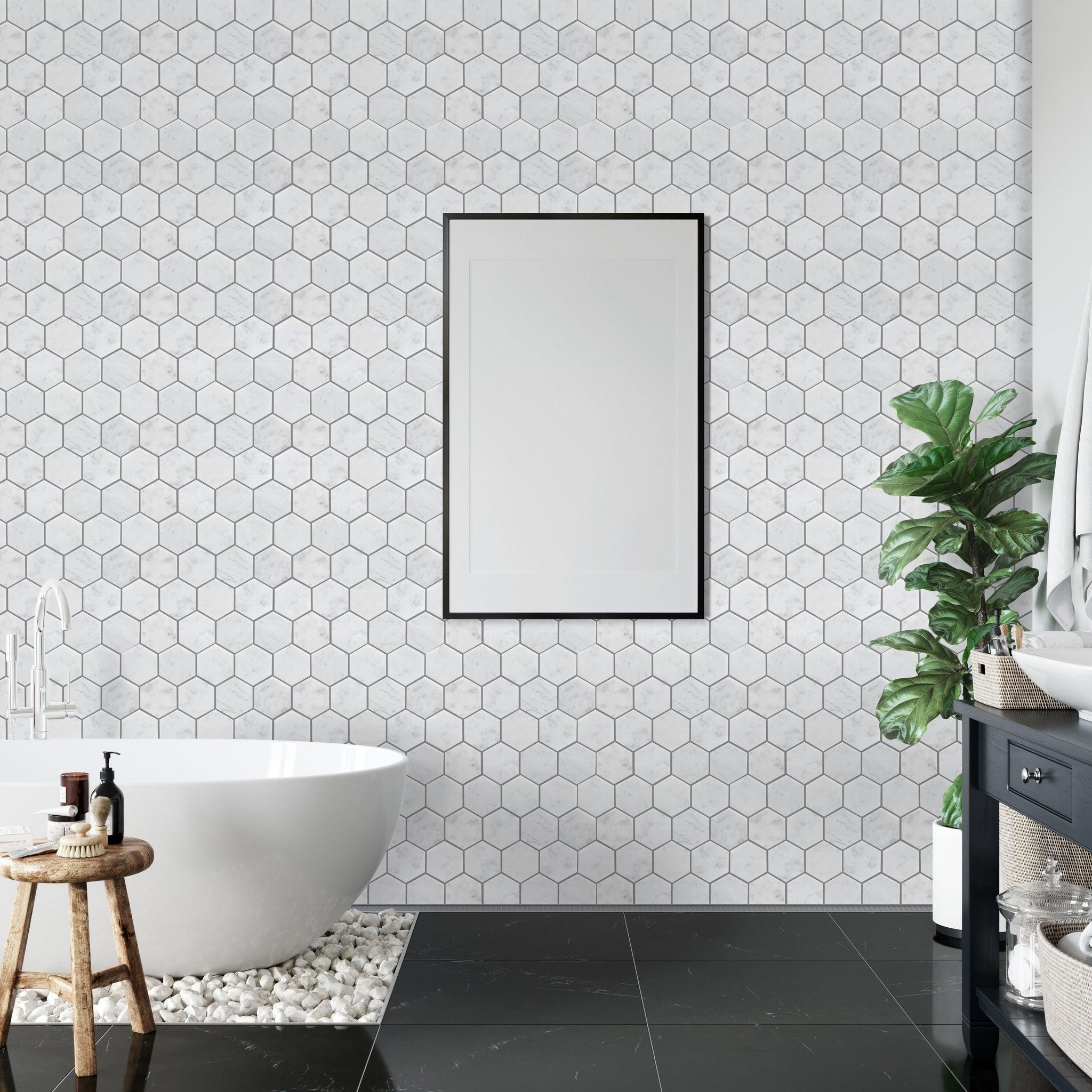 Altair Burgos 11 pcs. Hexagon Carrara White Marble Mosaic Floor and Wa ...