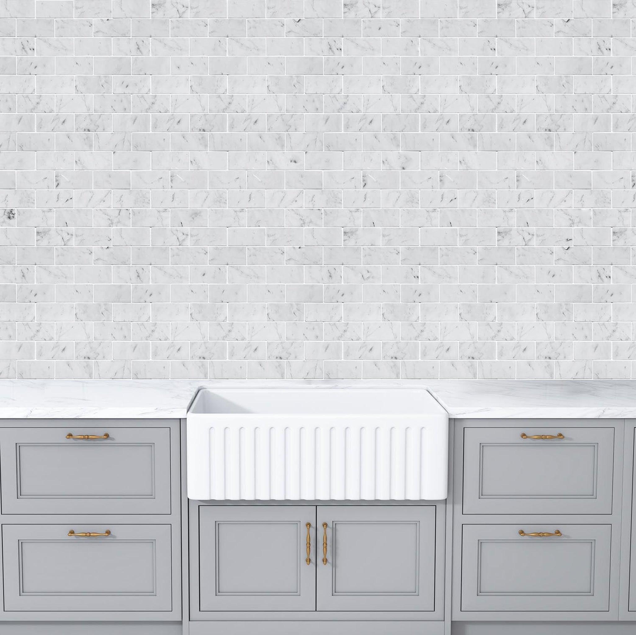 Altair Burgos 11 pcs. Rectangle Carrara White Marble Mosaic Floor and ...