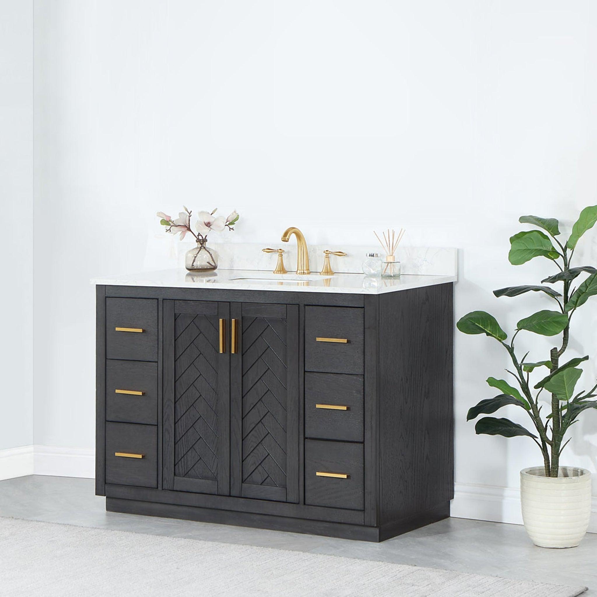 Altair Gazsi 48" Brown Oak Freestanding Single Bathroom Vanity Set Wit ...