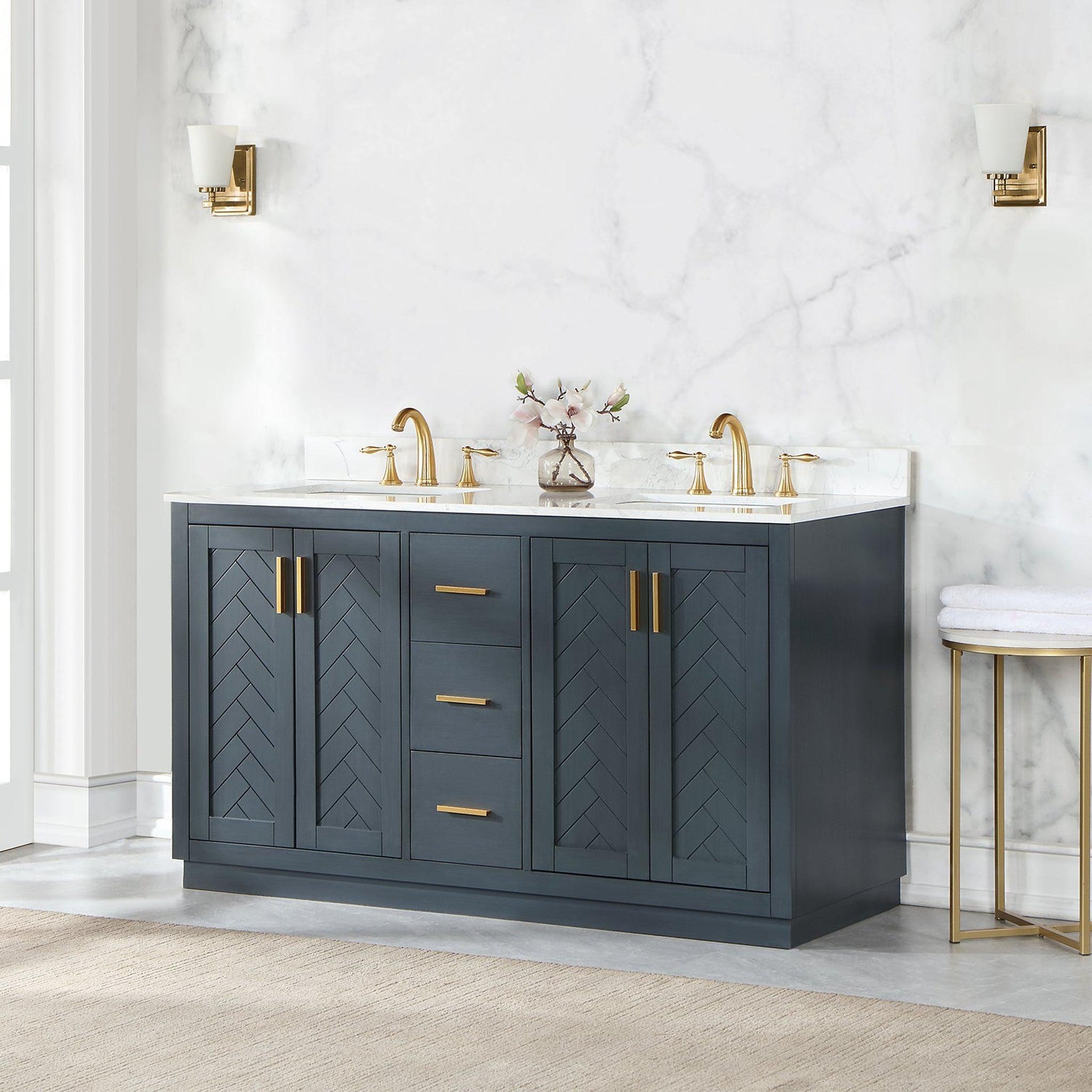 Altair Gazsi 60" Classic Blue Freestanding Double Bathroom Vanity Set ...