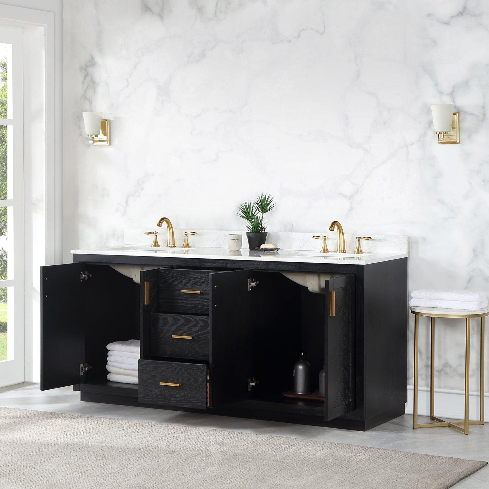 Altair Gazsi 72" Black Oak Freestanding Double Bathroom Vanity Set Wit ...