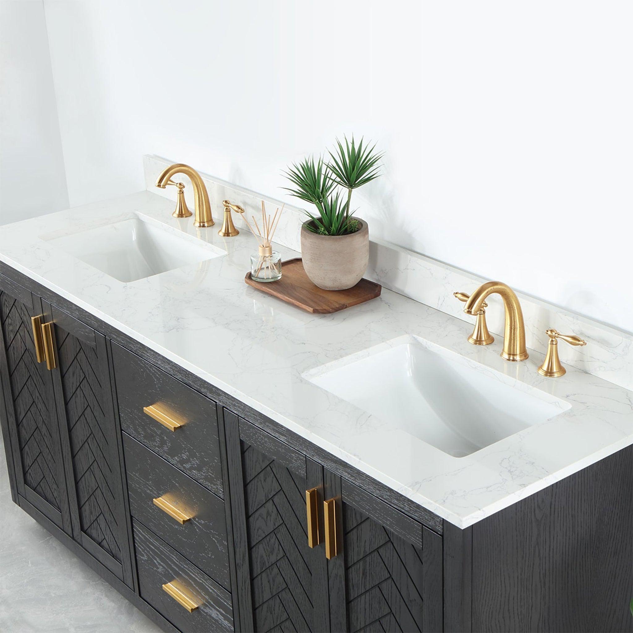 Altair Gazsi 72" Brown Oak Freestanding Double Bathroom Vanity Set Wit ...