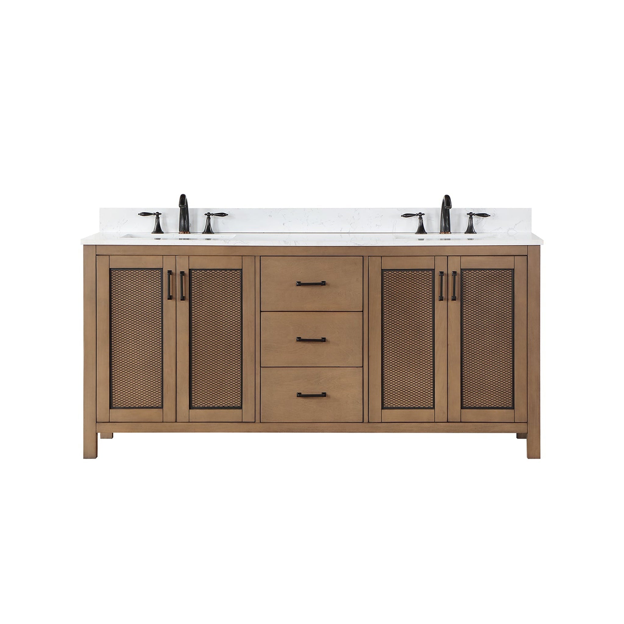 Altair Hadiya 72" Double Brown Pine Freestanding Bathroom Vanity Set W ...