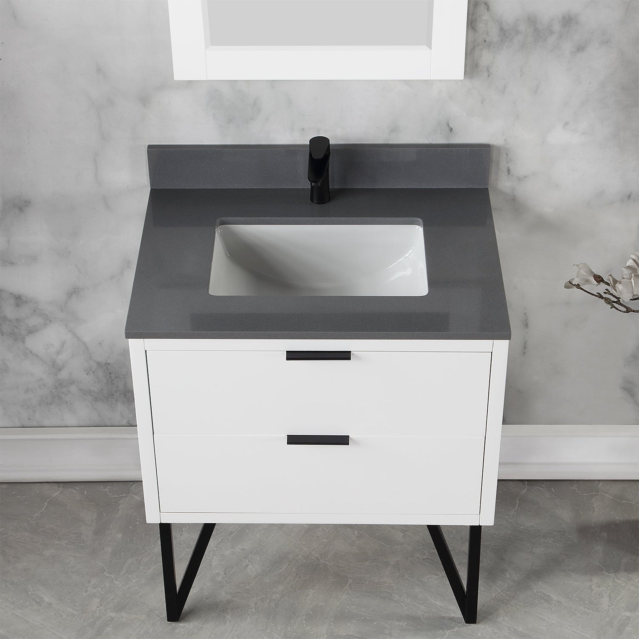 Altair Helios 30" White Freestanding Single Bathroom Vanity Set With M ...