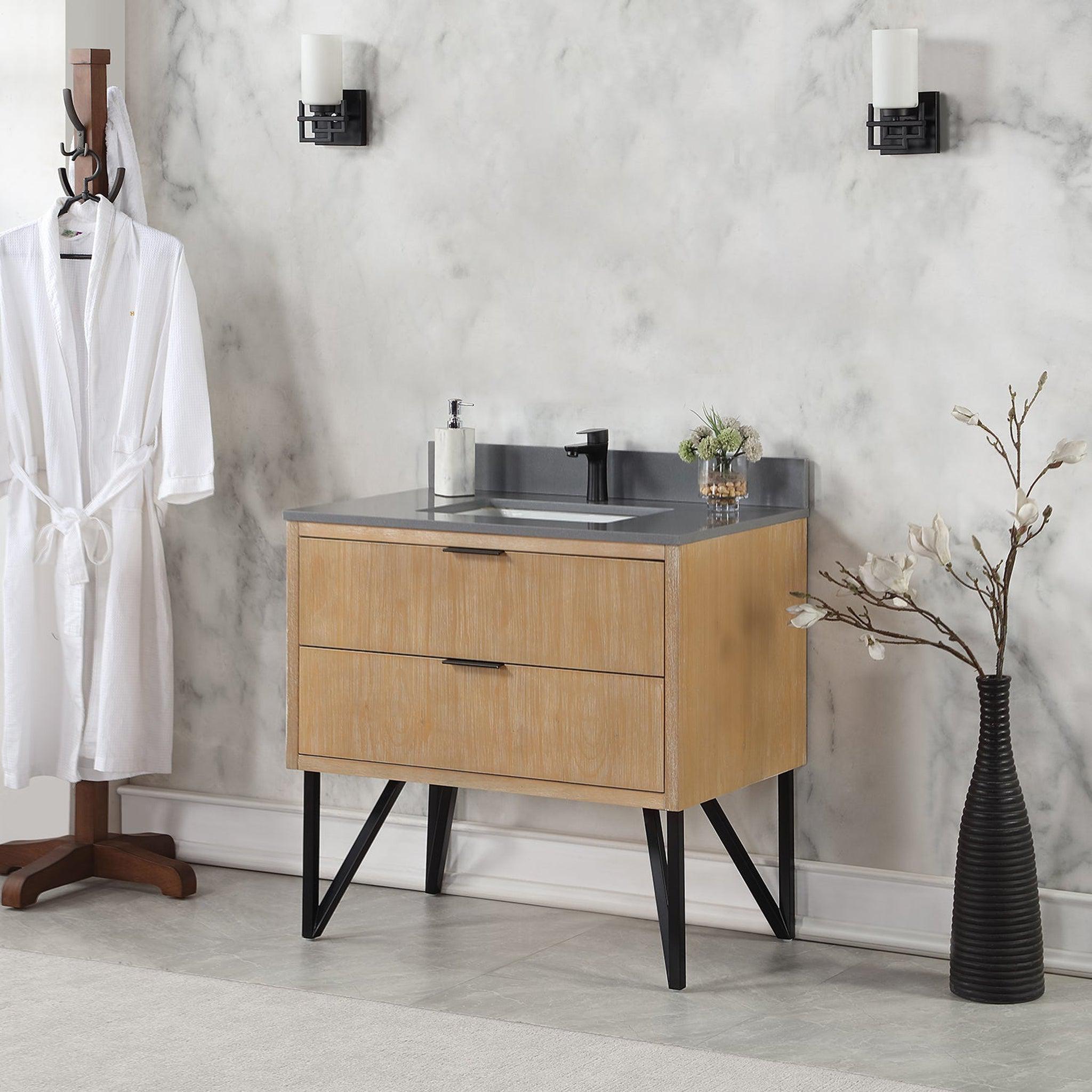 Altair Helios 36" Weathered Pine Freestanding Single Bathroom Vanity S ...