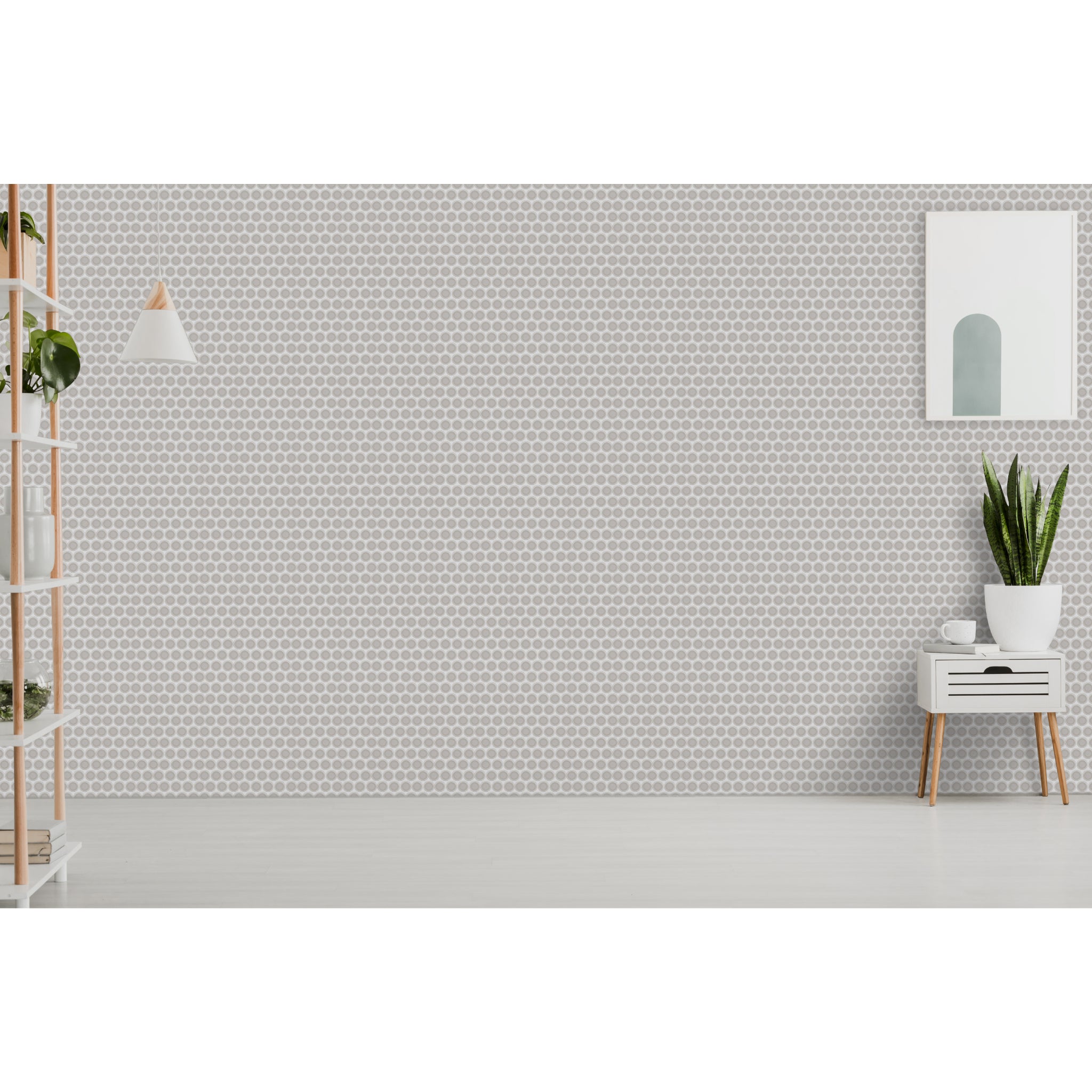 Altair Huelva 11 pcs. Circular Light Grey Glass Penny Mosaic Floor and ...