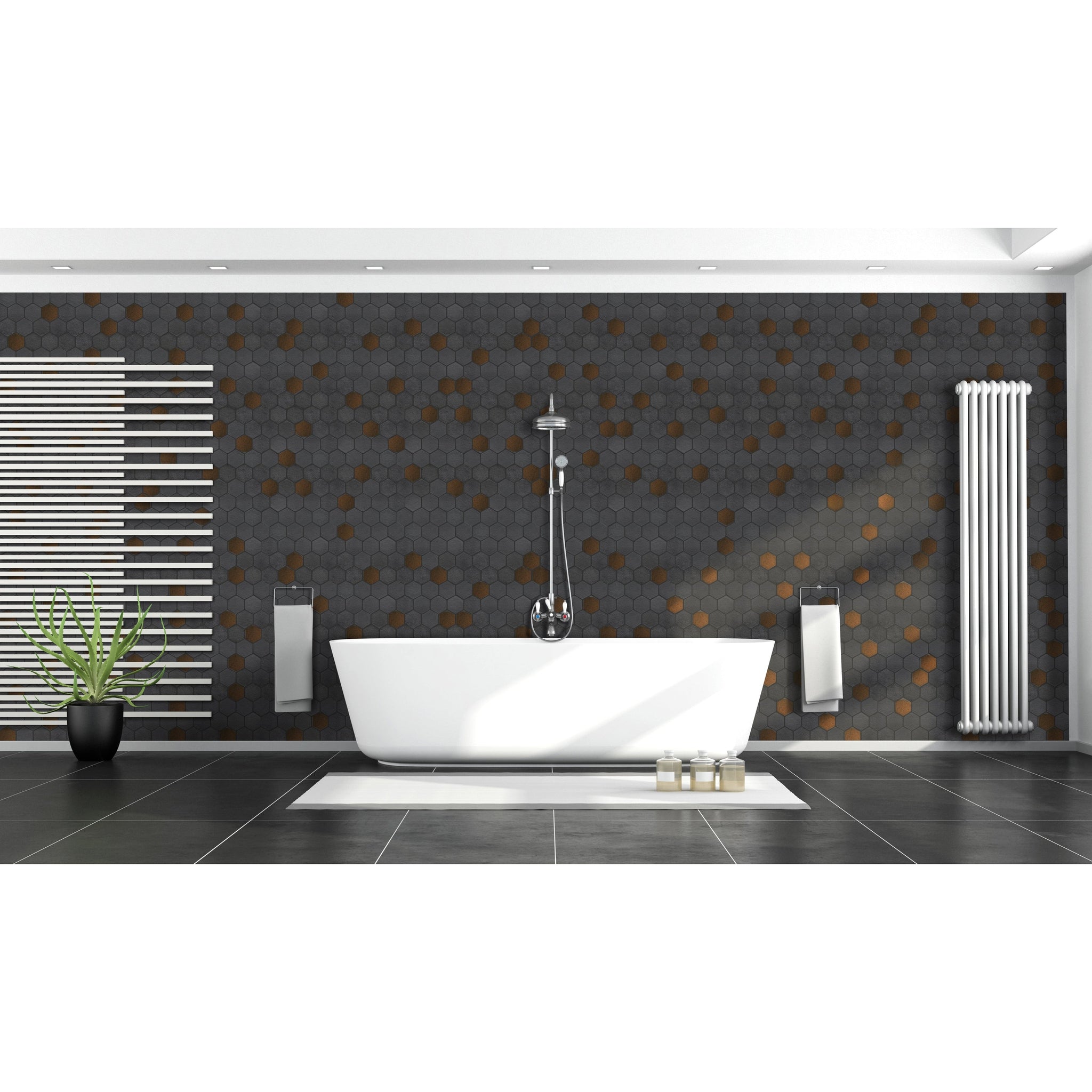 Altair Lugo 9 pcs. Hexagon Dark Grey Stone Mosaic Floor and Wall Tile ...