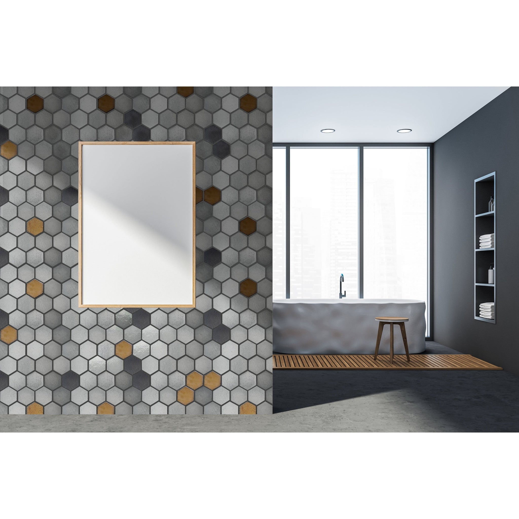 Altair Lugo 9 pcs. Hexagon Grey Stone Mosaic Floor and Wall Tile – US ...