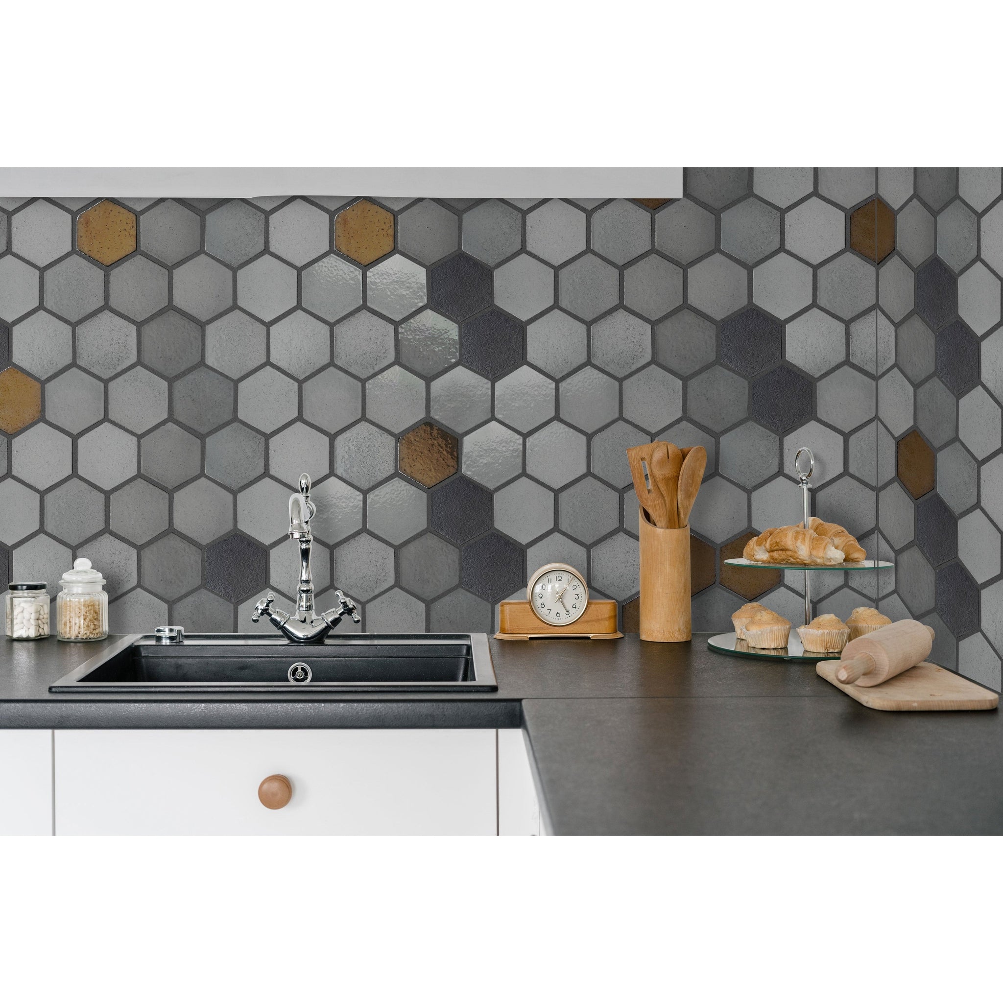 Altair Lugo 9 pcs. Hexagon Grey Stone Mosaic Floor and Wall Tile – US ...