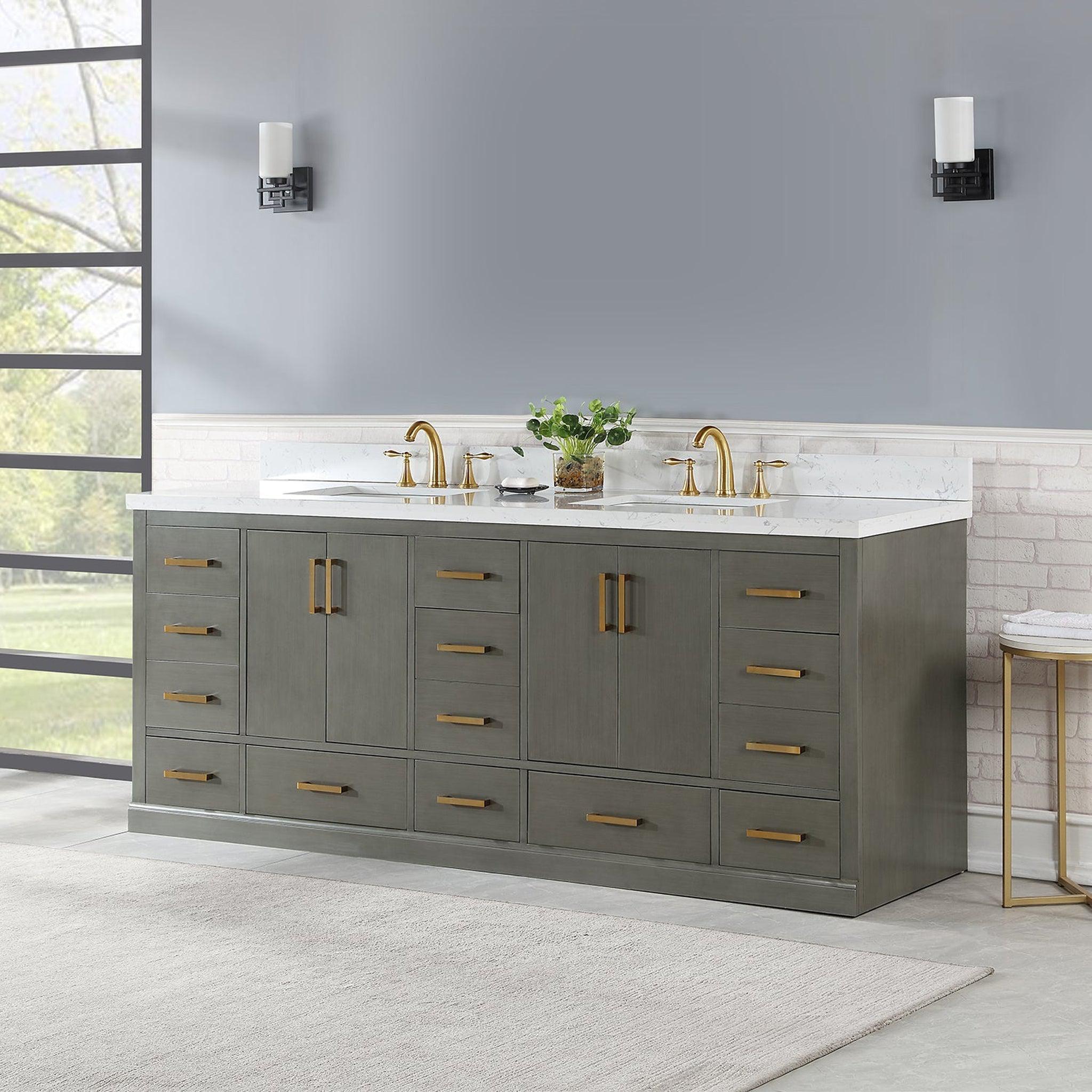 Altair Monna 84" Gray Pine Freestanding Double Bathroom Vanity Set Wit ...