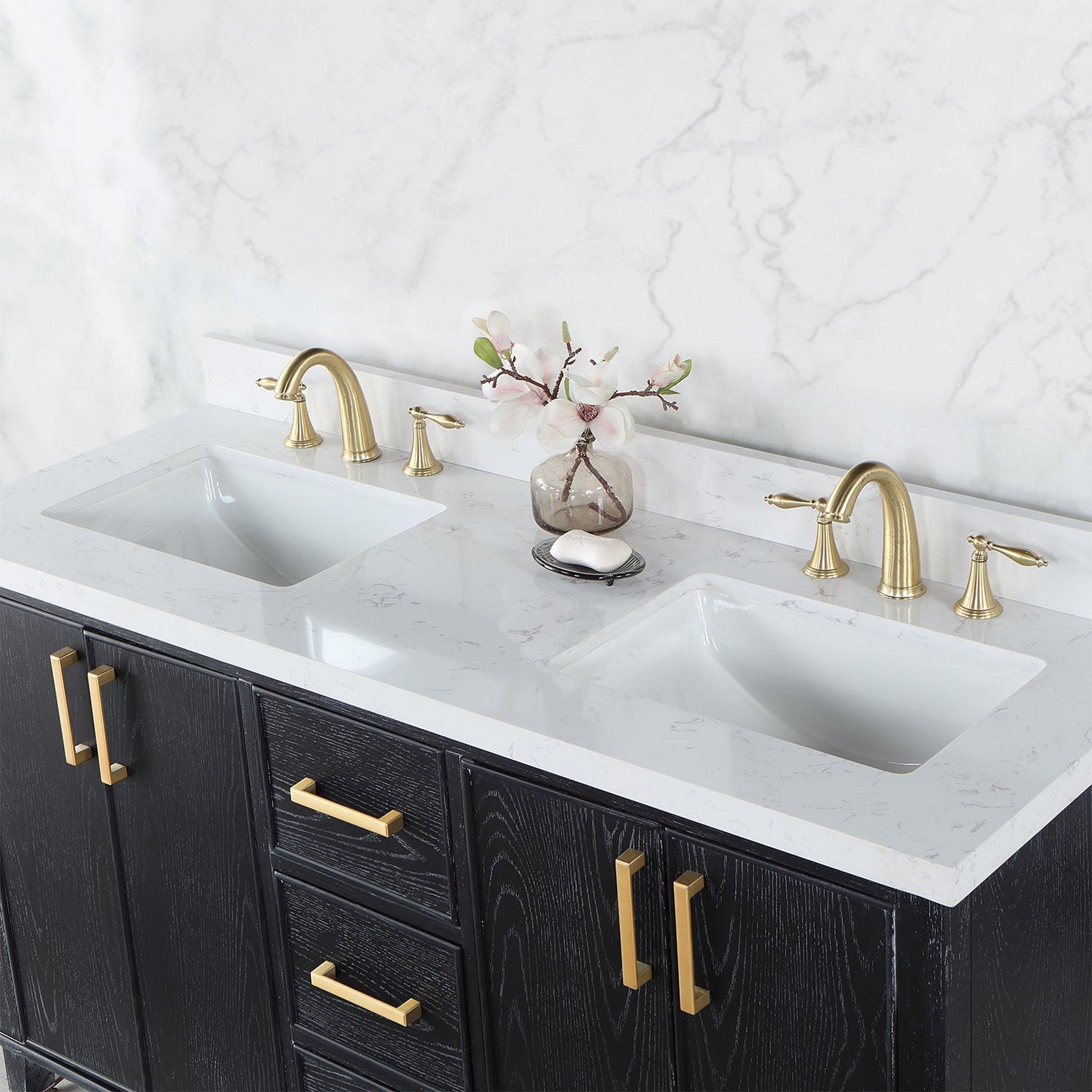 Altair Weiser 60" Black Oak Freestanding Double Bathroom Vanity Set Wi ...