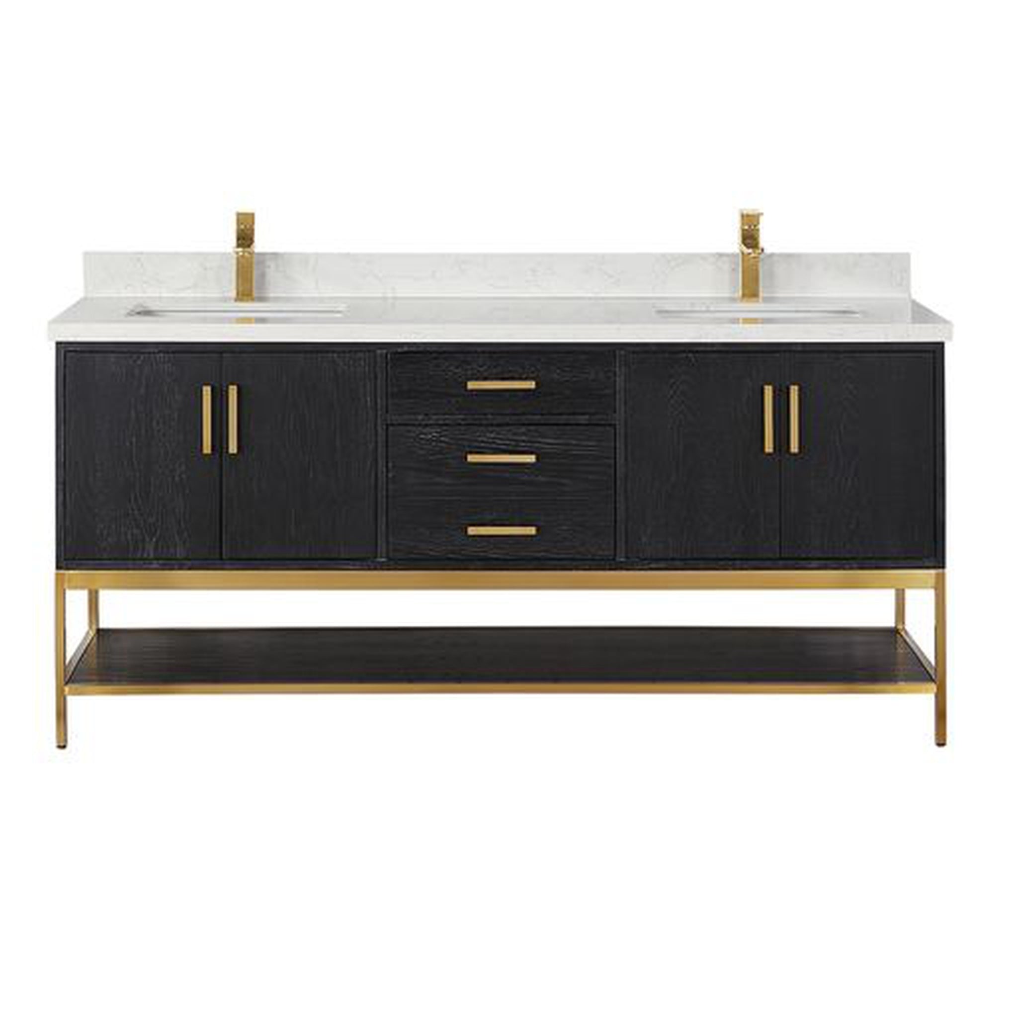 Altair Wildy 72" Black Oak Freestanding Double Bathroom Vanity Set Wit ...