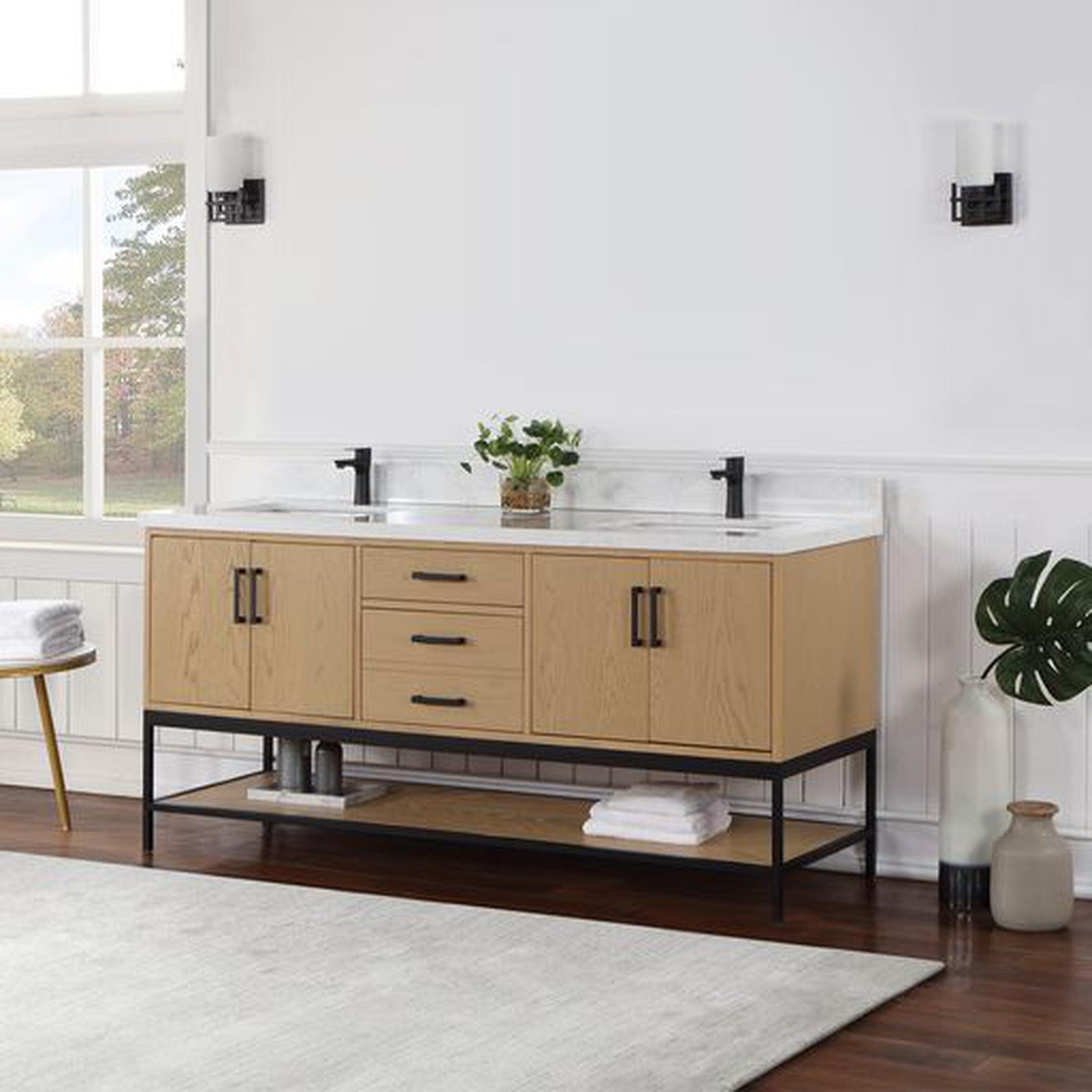 Altair Wildy 72" Washed Oak Freestanding Double Bathroom Vanity Set Wi ...