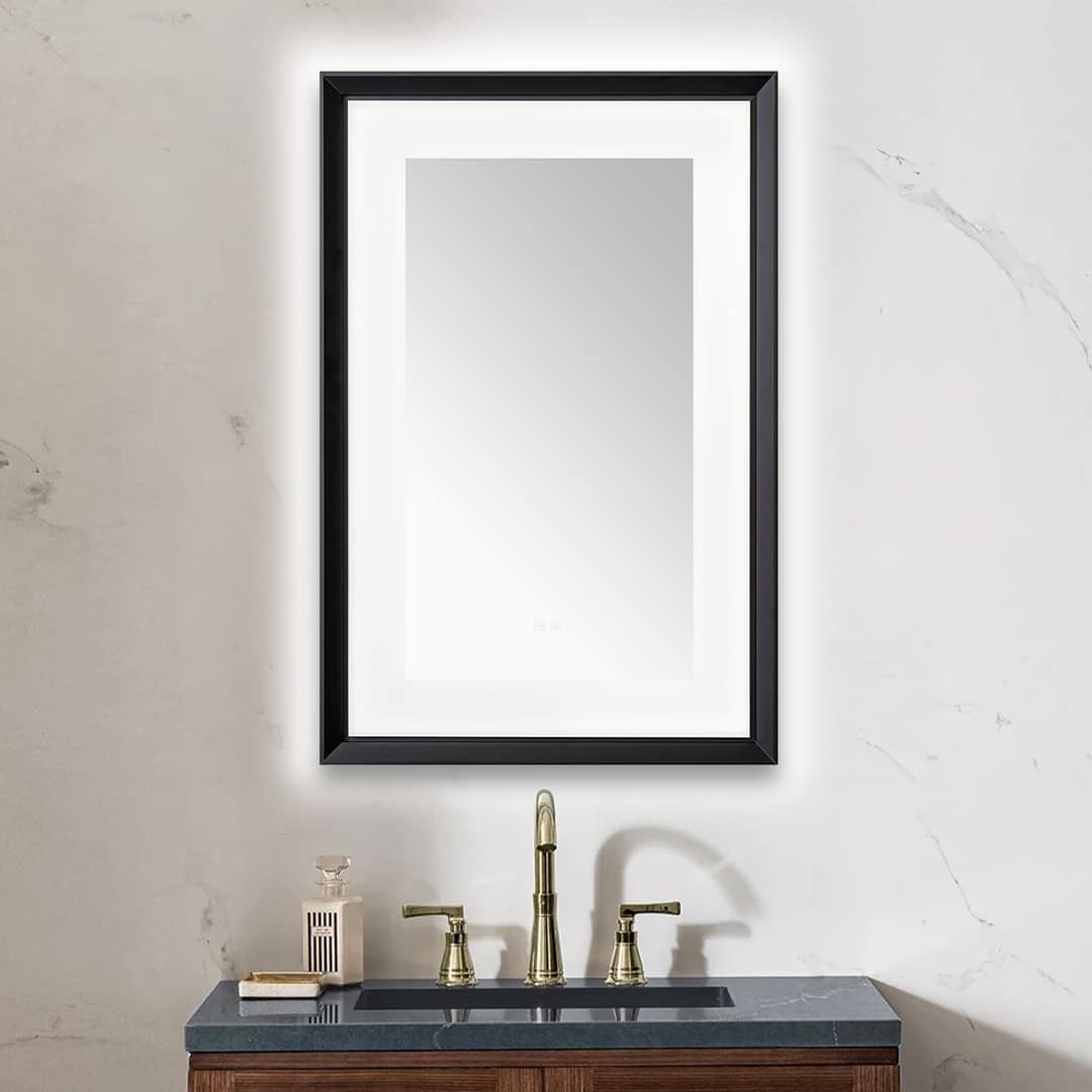 Aquadom Madison 24" x 36" Matte Black LED Lighted Chamfer Frame Mirror ...