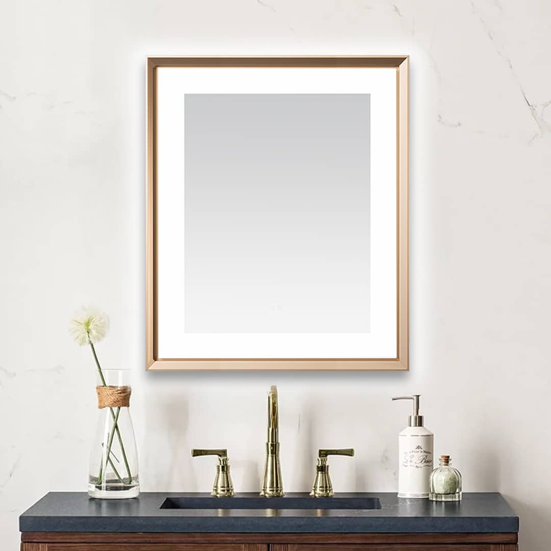 Aquadom Madison 30" x 36" Brushed Gold LED Lighted Chamfer Frame Mirro ...