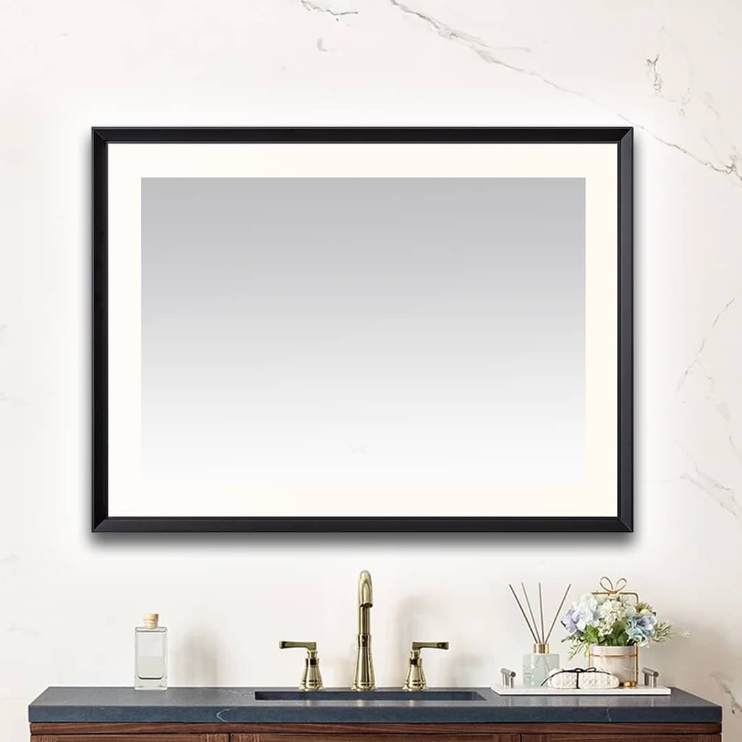 Aquadom Madison 48" x 36" Matte Black LED Lighted Chamfer Frame Mirror ...