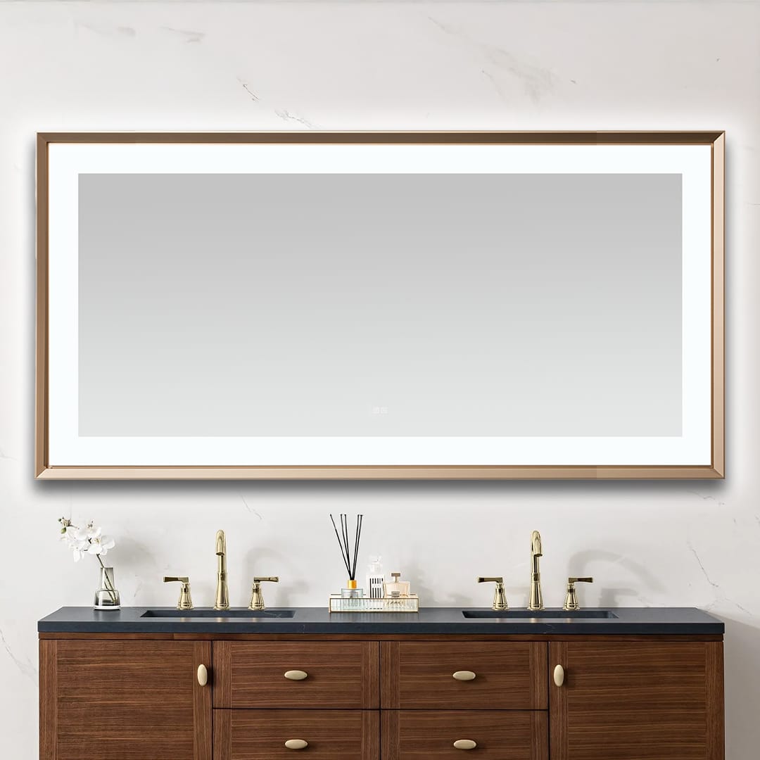 Aquadom Madison 72" x 36" Brushed Gold LED Lighted Chamfer Frame Mirro ...