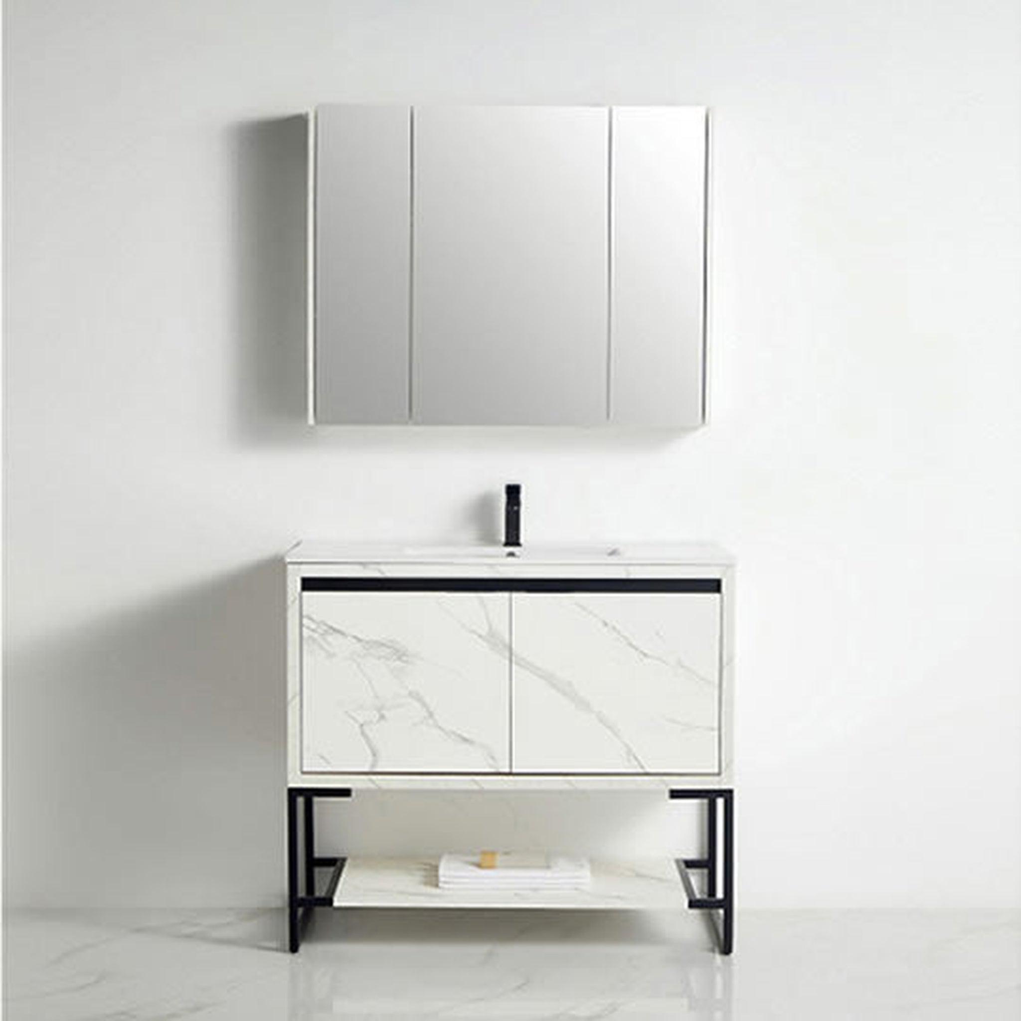 BNK BCB2040WMG Zurich White Mable Grain Vanity Only Three-Door Soft Cl ...