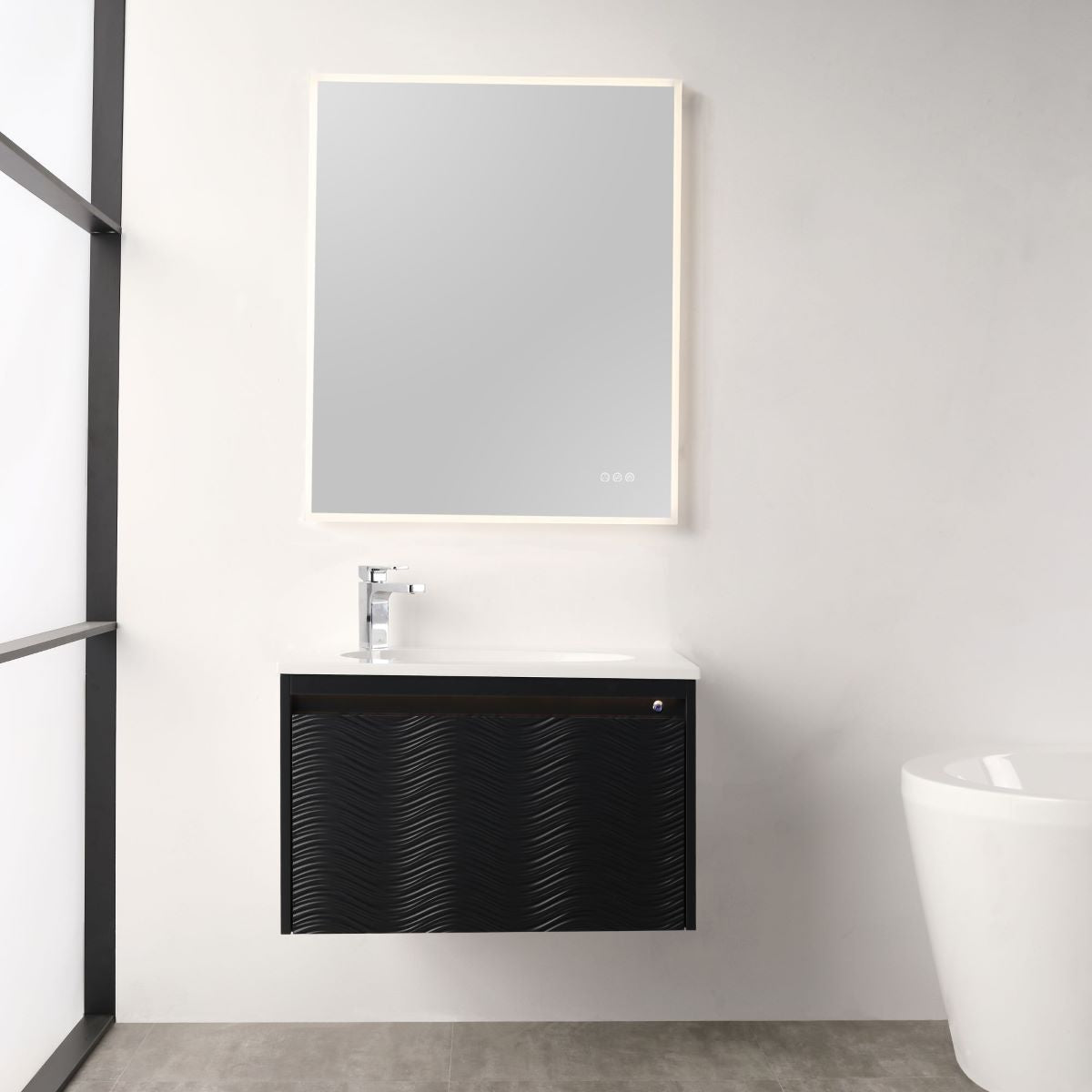 Blossom Voyage 30" Charcoal Vanity With Droplet-Shaped Basin and LED L ...