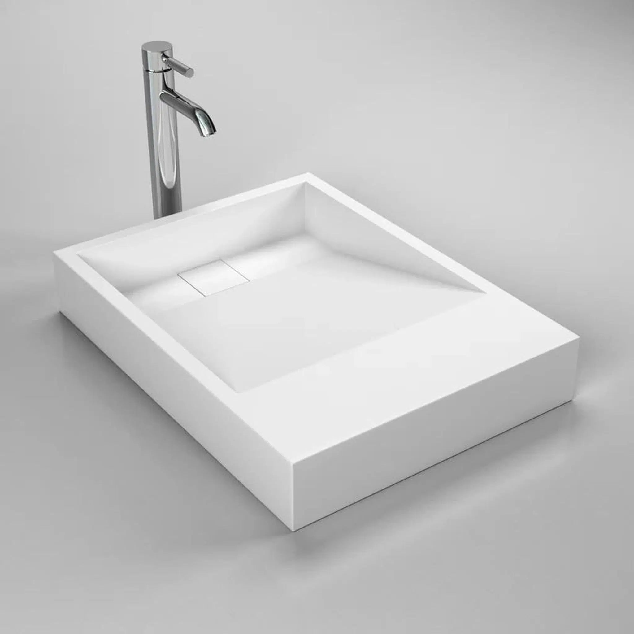 Cantrio Koncepts 24" x 18" Rectangle White Solid Surface Countertop Si ...