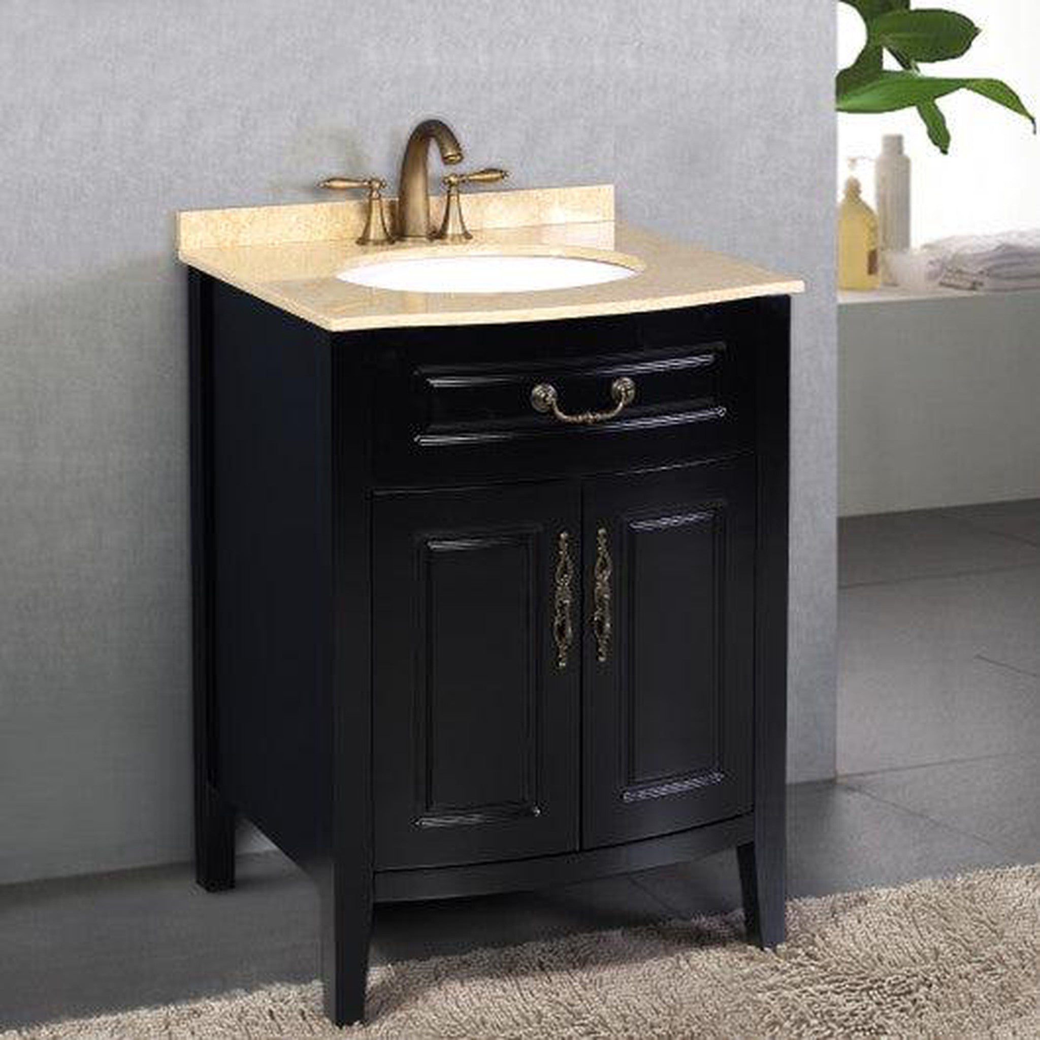 Costway New 27” Bathroom Lavatory Vanity Cabinet Marble Stone Top Cera ...