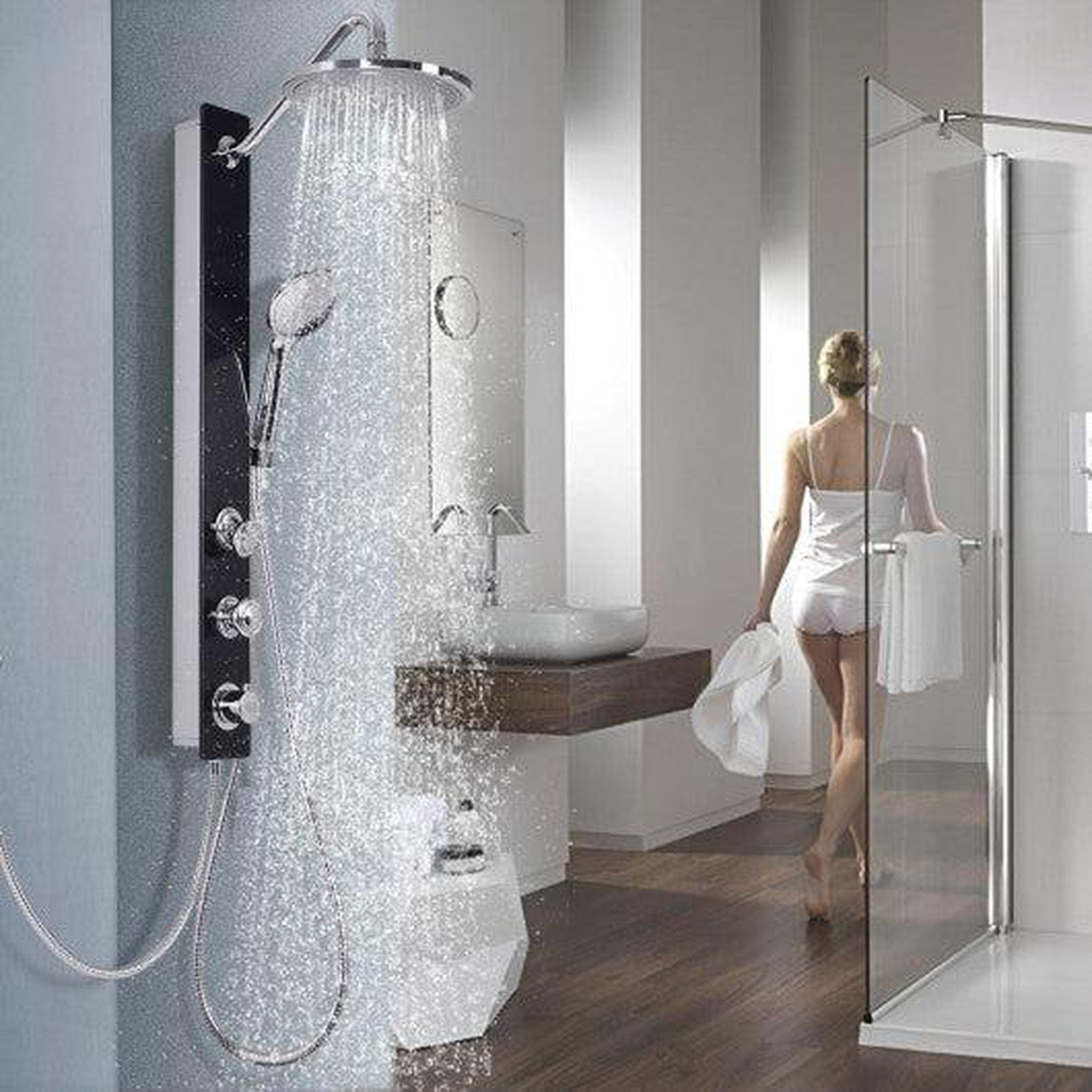 Costway Tempered Glass Shower Column Body Joints with Hand and Head Sh ...