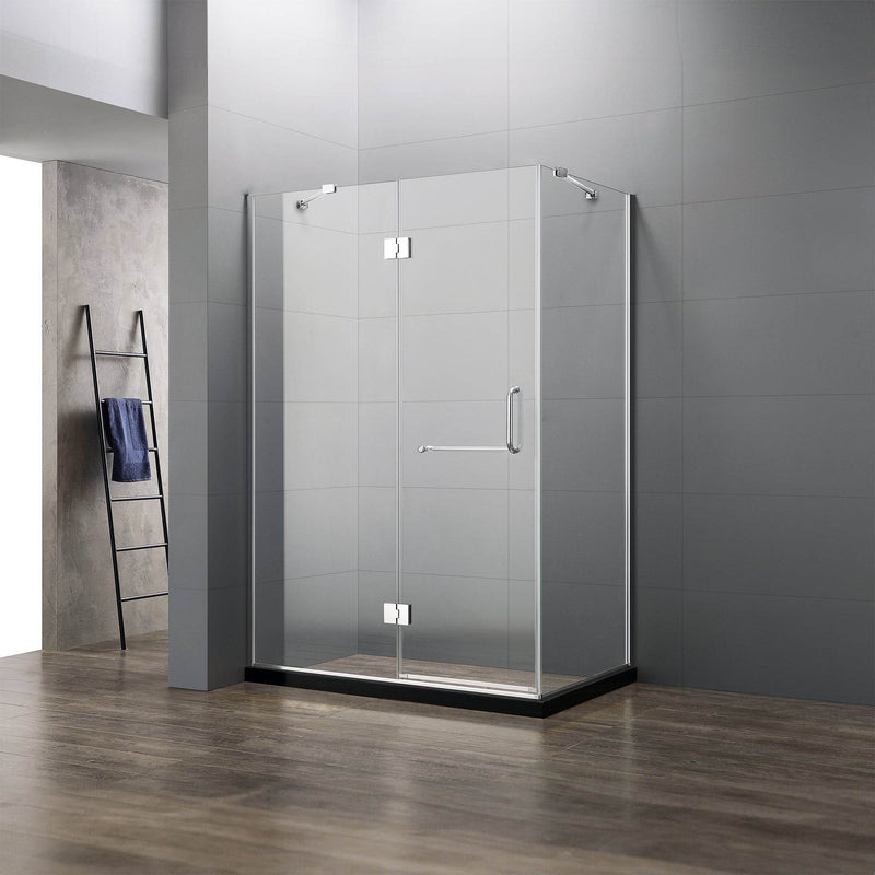 DreamWerks 47" x 79" x 32" Frameless 3-Piece Corner Pivot Shower Enclo ...