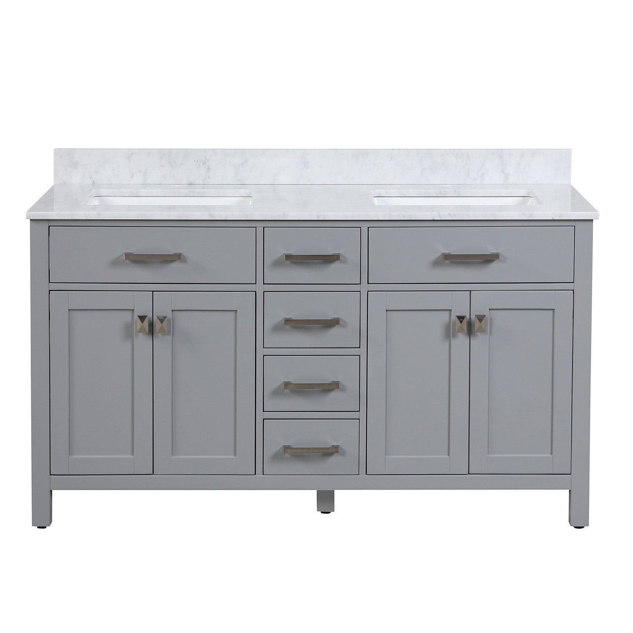 Duko Roma 60" Wooden Vanity Set With White Cararra Marble Tabletop, Re ...