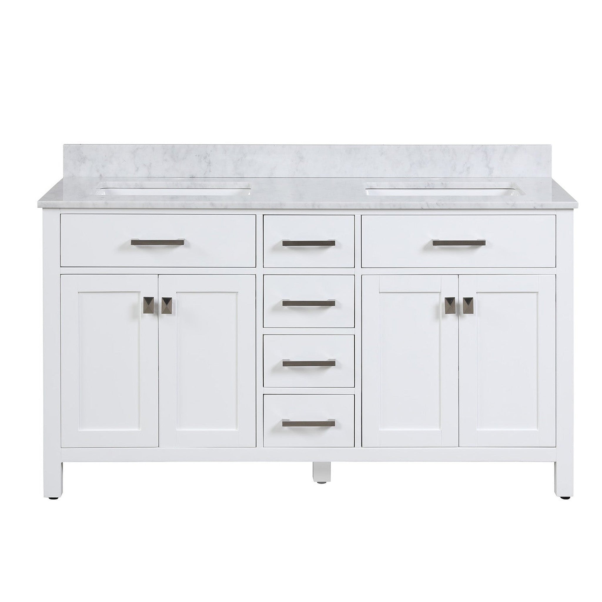 Duko Roma 60" Wooden Vanity Set With White Cararra Marble Tabletop, Re ...