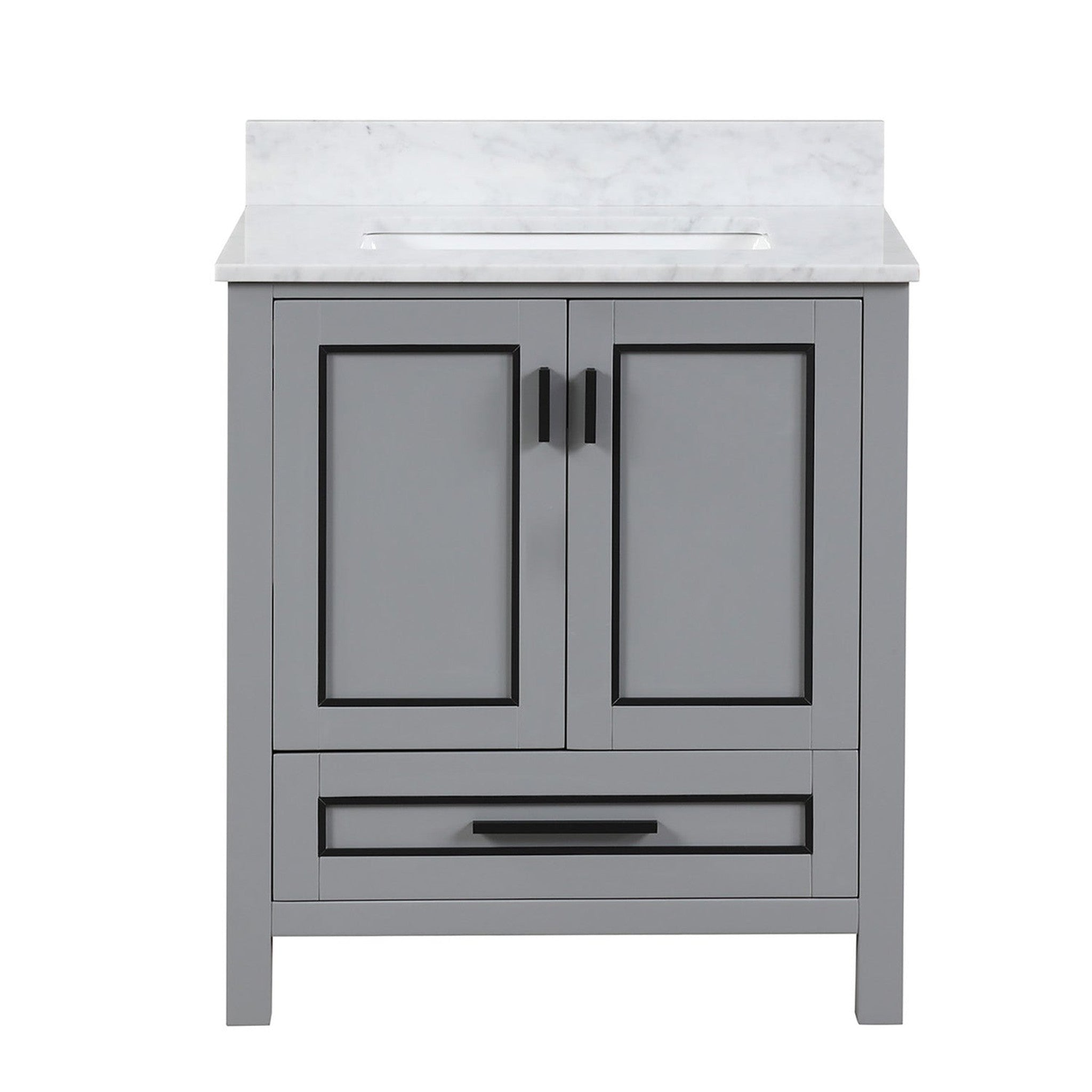 Duko Venice 30" Wooden Vanity Set With White Cararra Marble Tabletop ...