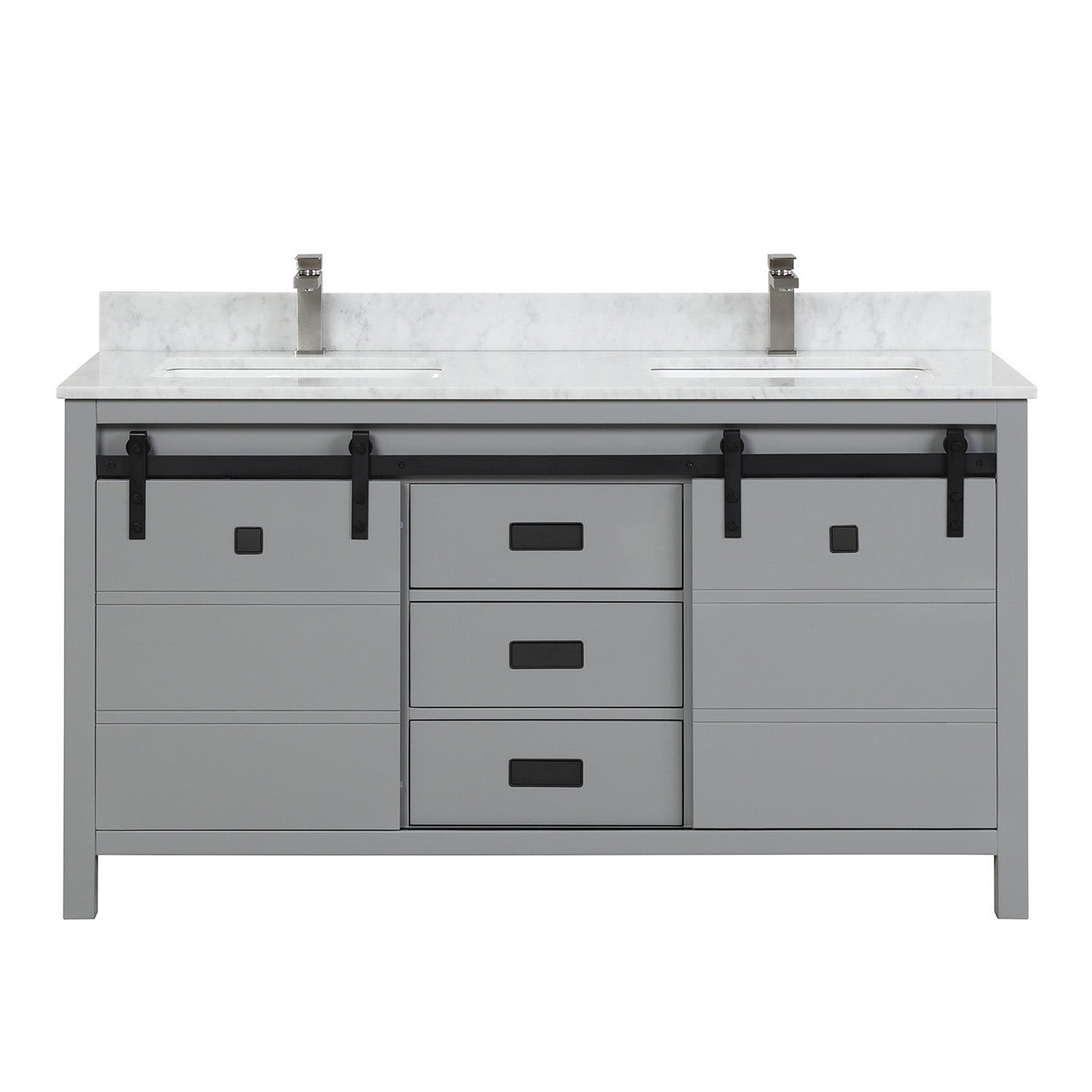 Duko Venice 60" Wooden Vanity Set With White Cararra Marble Tabletop ...