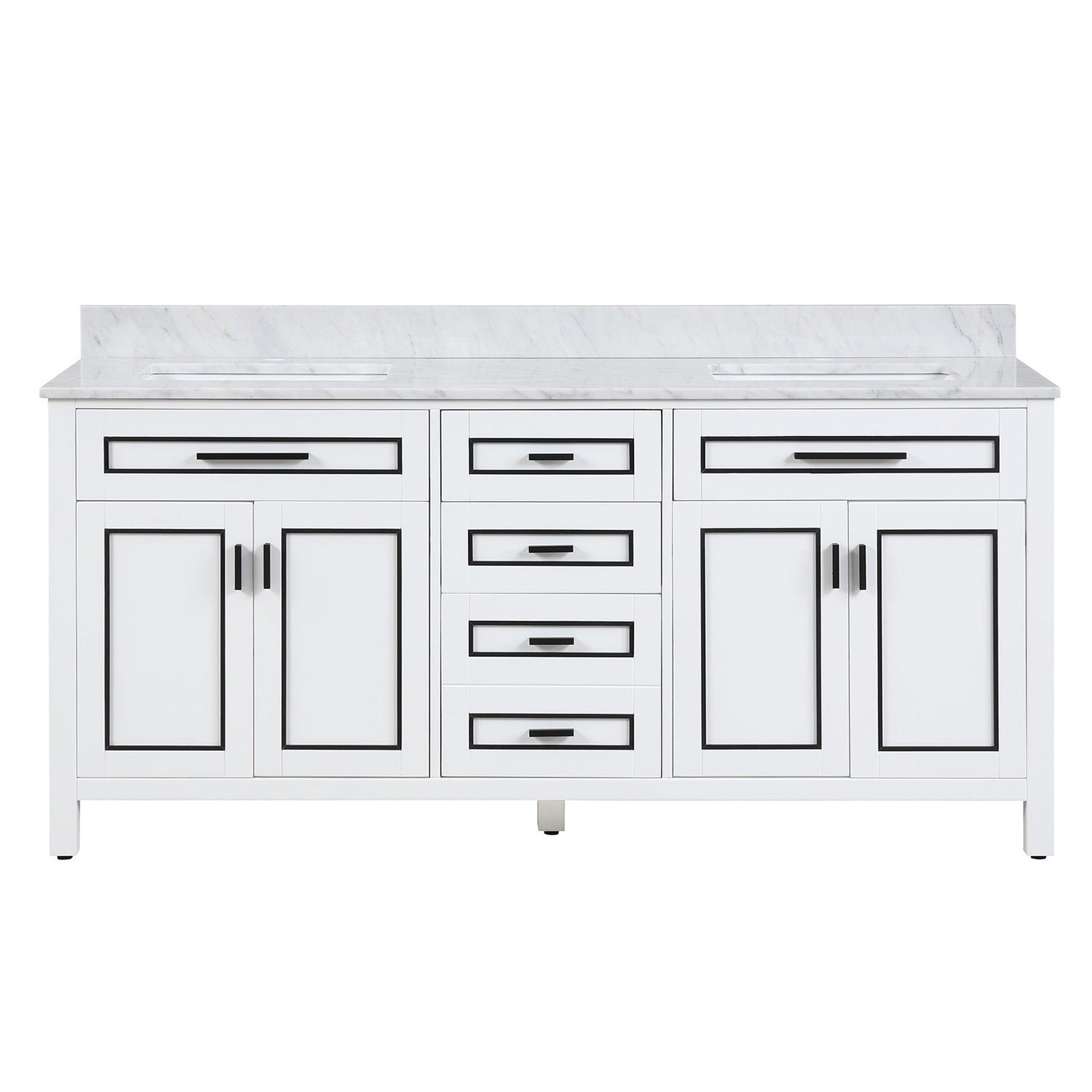 Duko Venice 72" Wooden Vanity Set With White Cararra Marble Tabletop ...