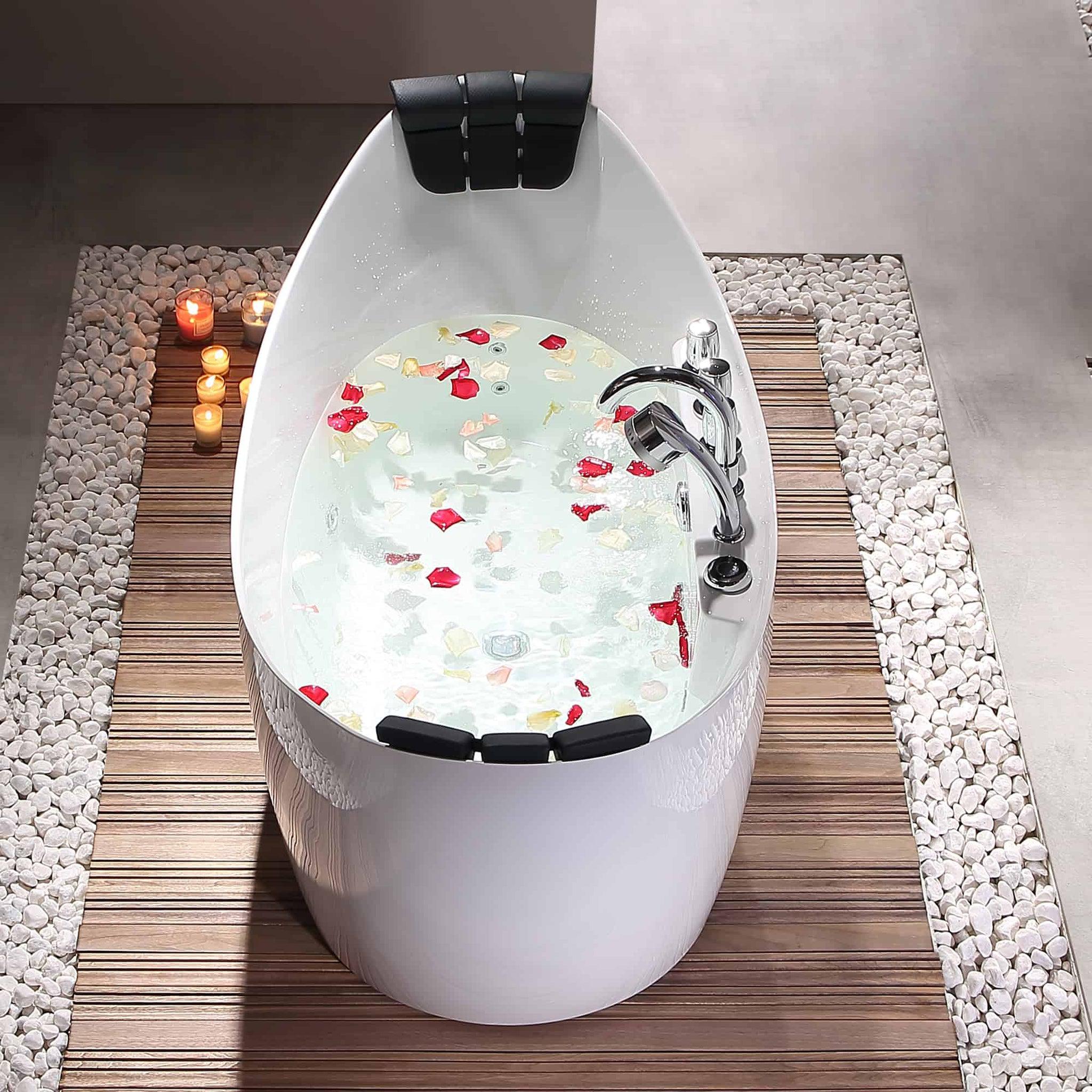Empava 59" White Freestanding Oval Whirlpool Bathtub With Center Drain ...