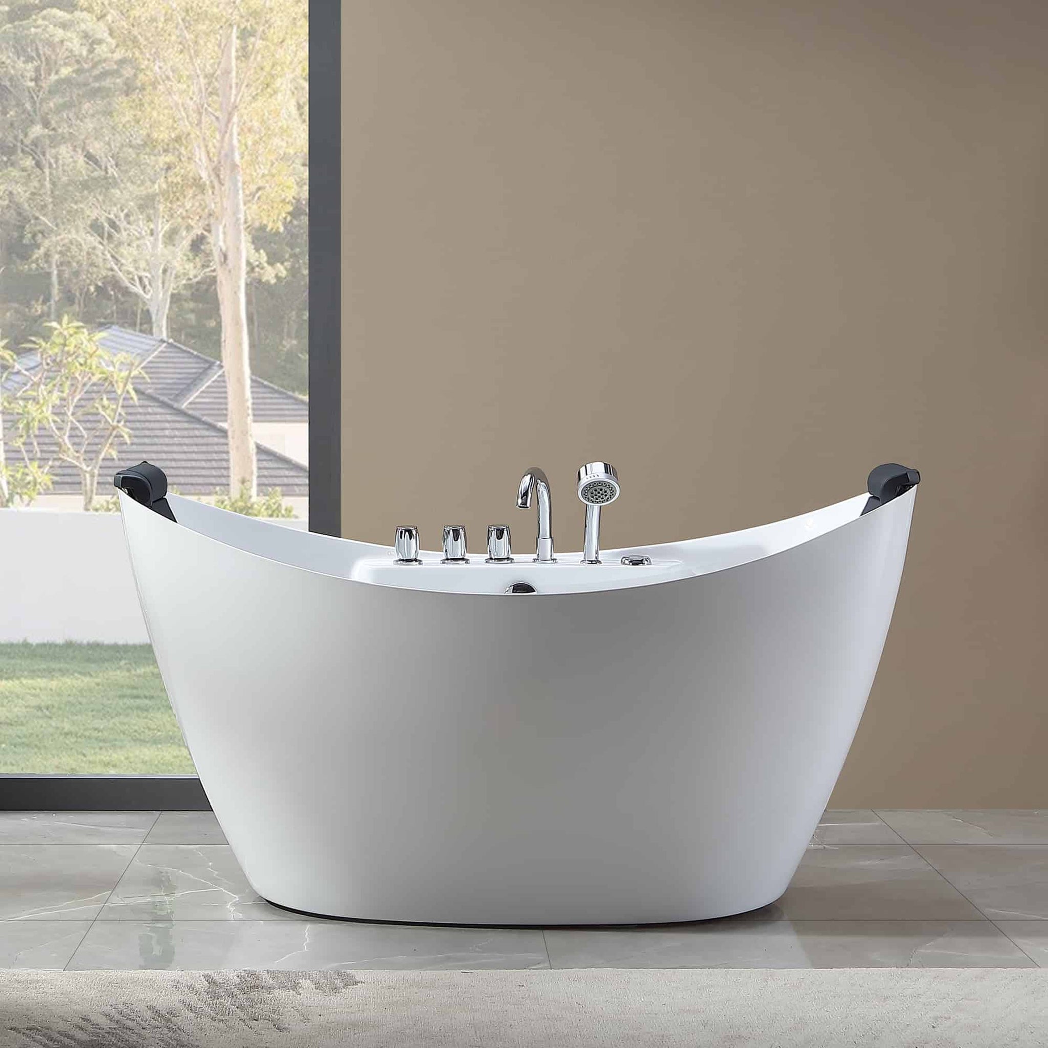 Empava 59" White Freestanding Oval Whirlpool Bathtub With Center Drain ...