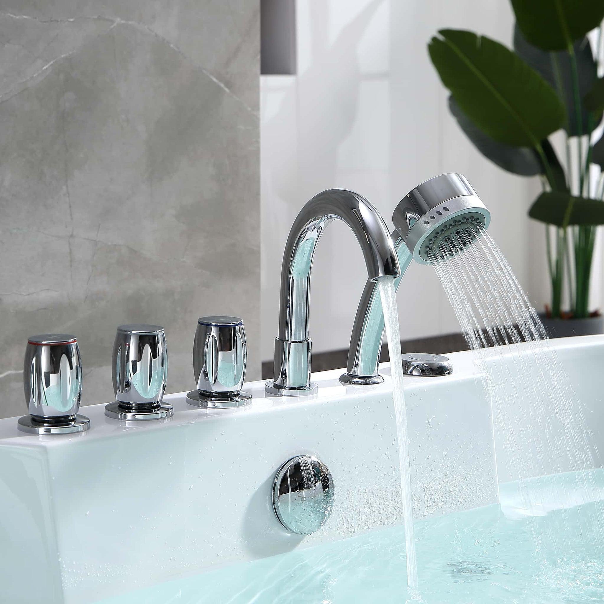 Empava 67" 2-Person White Freestanding Oval Whirlpool Bathtub With Cen ...