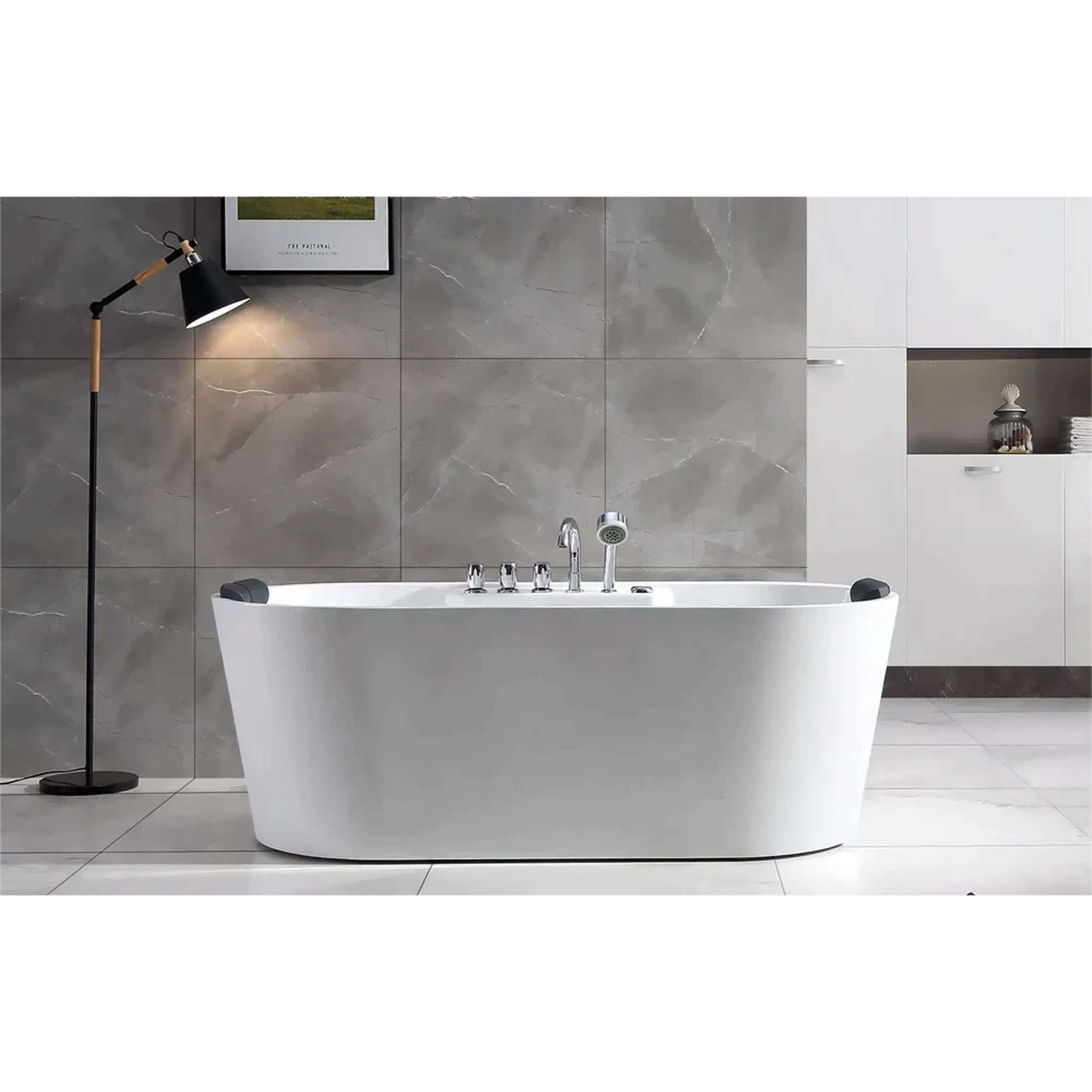 Empava 67" White Freestanding Oval Whirlpool Bathtub With Center Drain ...