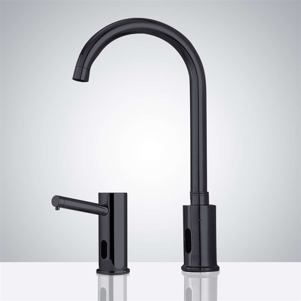 Fontana Gooseneck Dual Commercial Automatic Sensor Matte Black Faucet ...