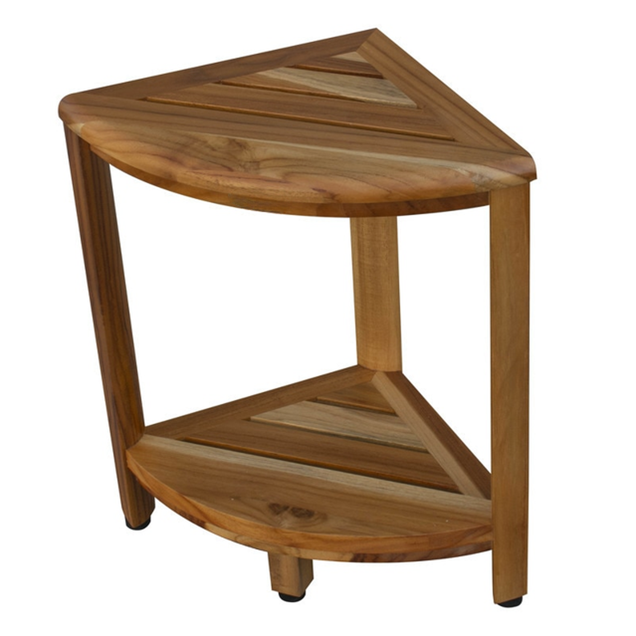 HomeRoots Compact Teak Corner Shower Stool with Shelf in Natural Finis ...