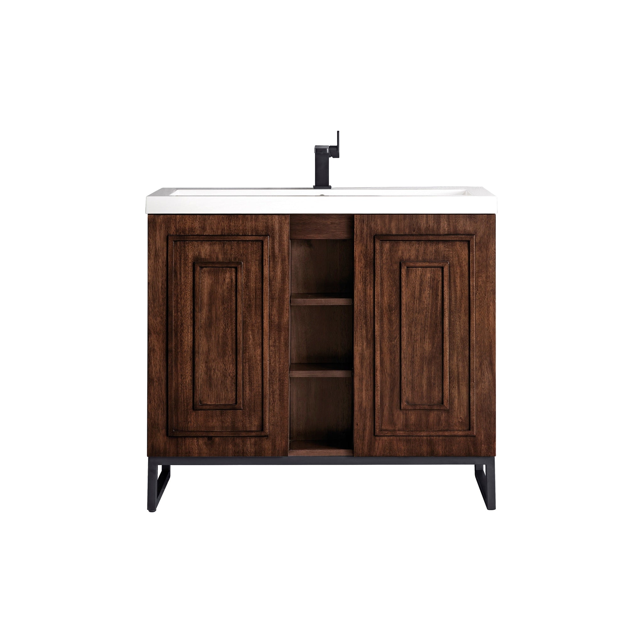 James Martin Vanities Alicante 39.5" Mid Century Acacia, Matte Black S ...