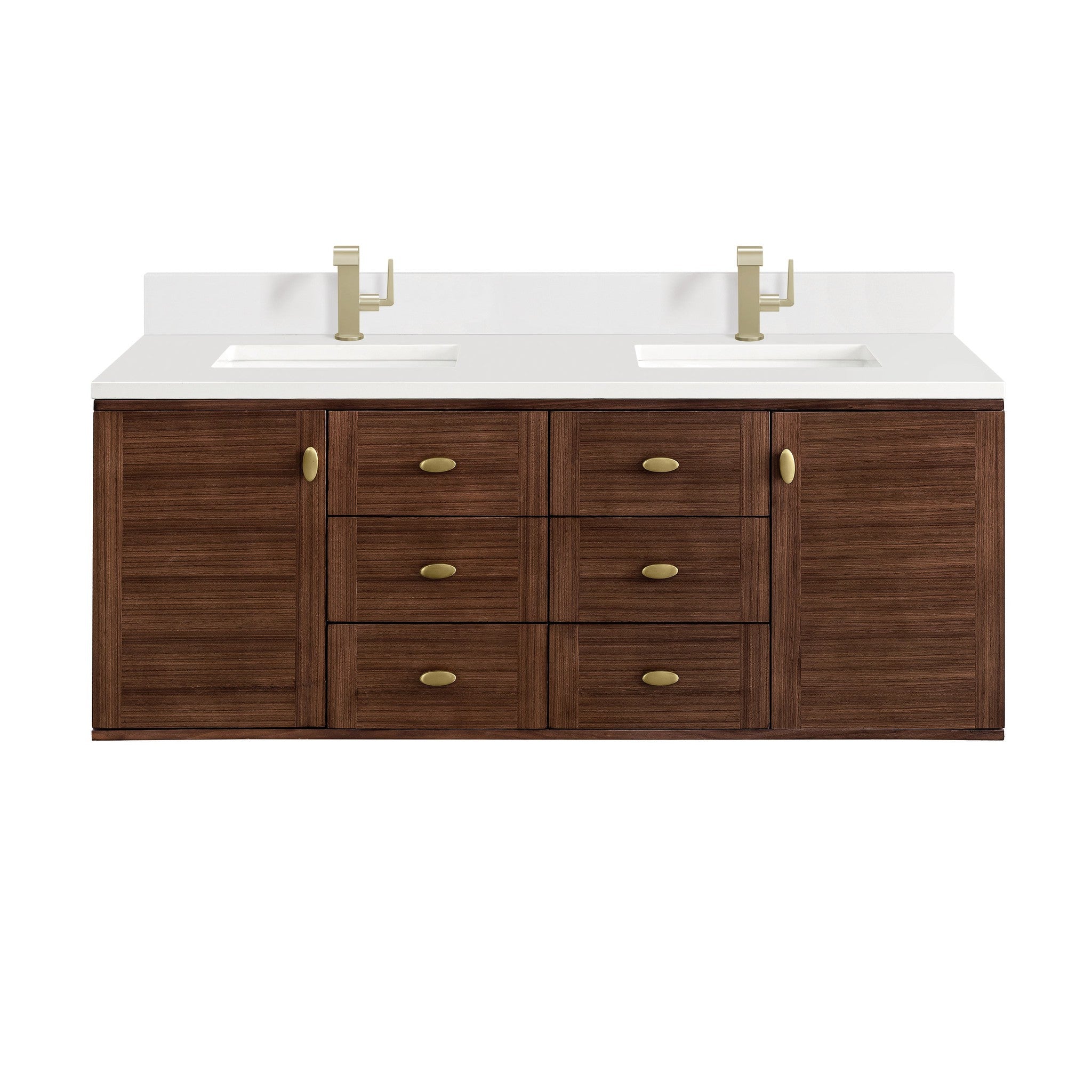James Martin Vanities Amberly 60" Mid-Century Walnut Double Vanity Wit ...