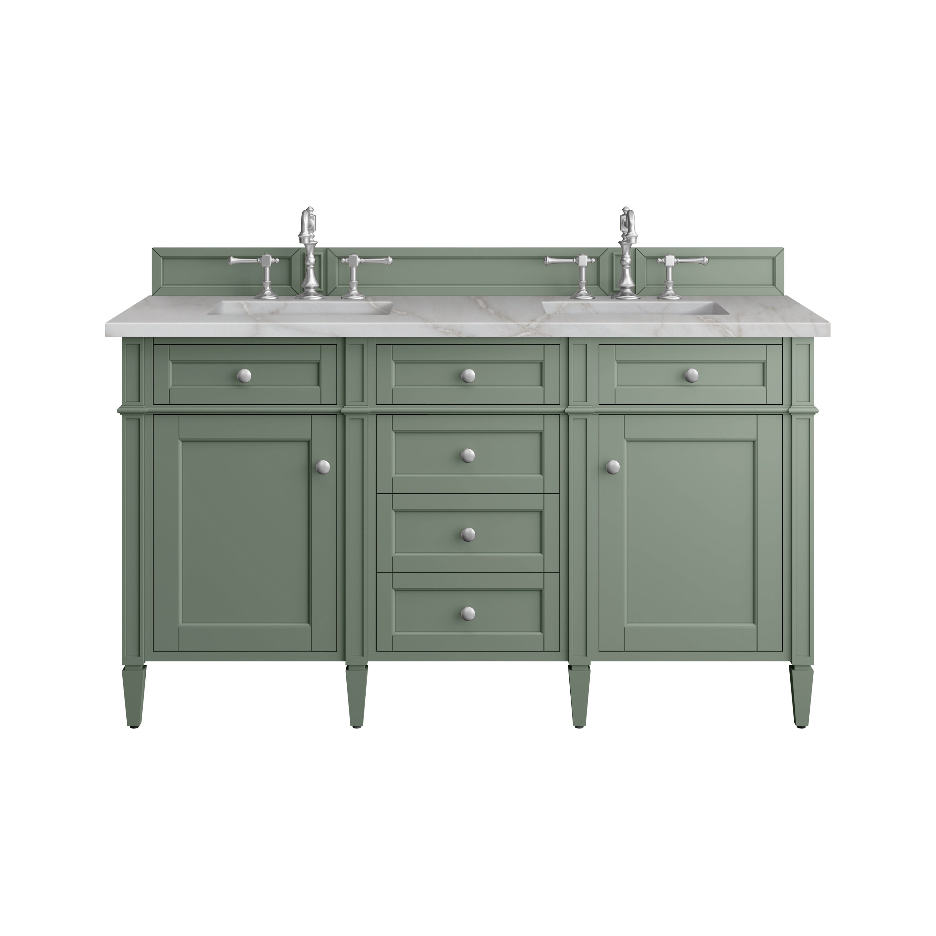 James Martin Vanities Brittany 60" Smokey Celadon Double Vanity With 3 ...