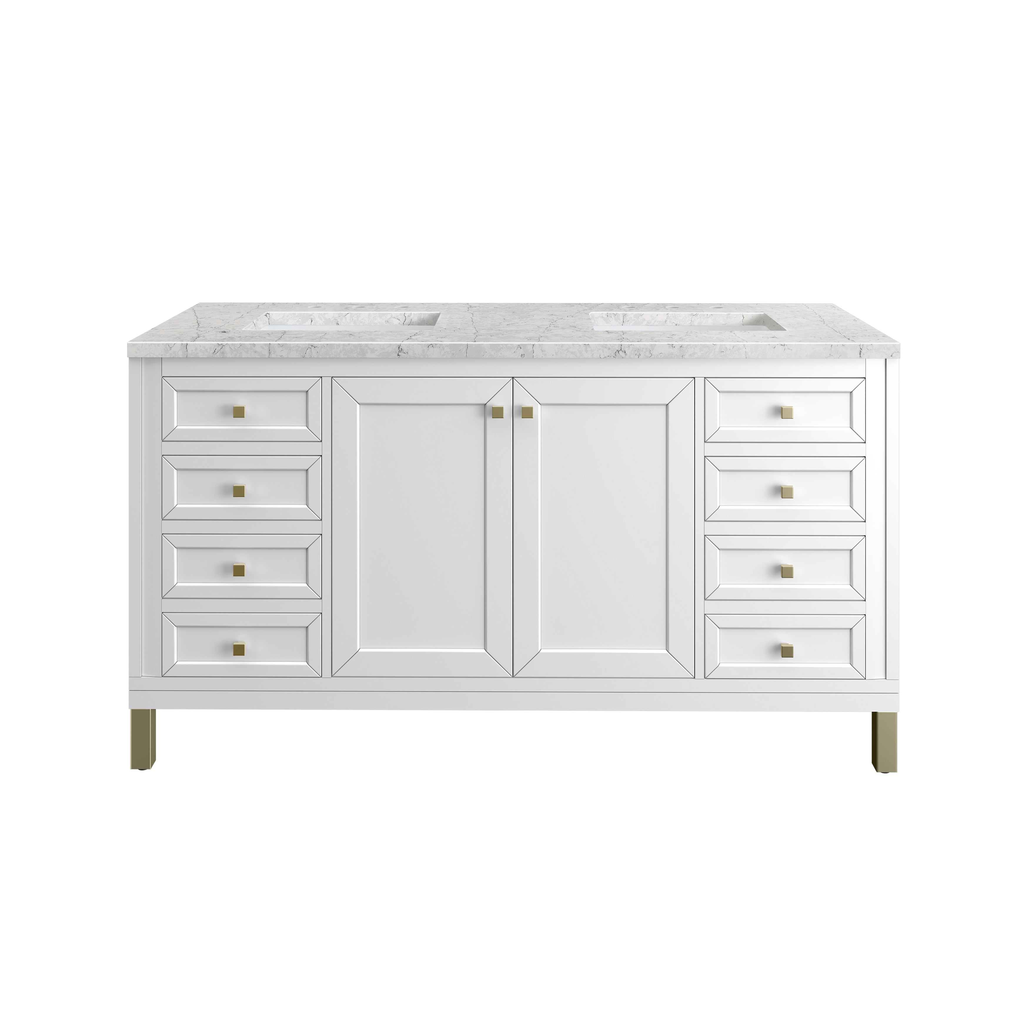 James Martin Vanities Chicago 60" Glossy White Double Vanity With 3cm ...
