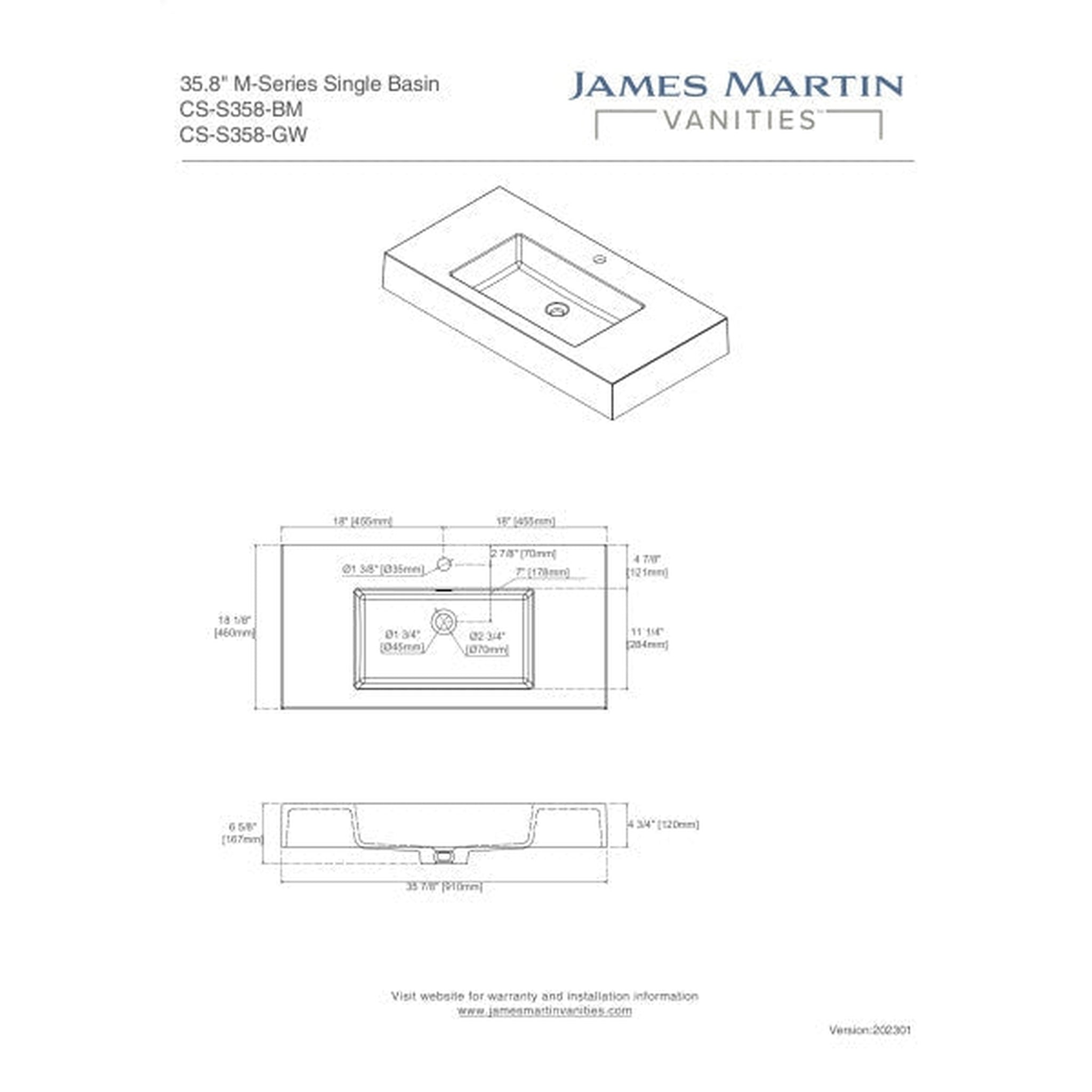 James Martin Vanities Composite Sinks 36" Glossy White Countertop – US ...