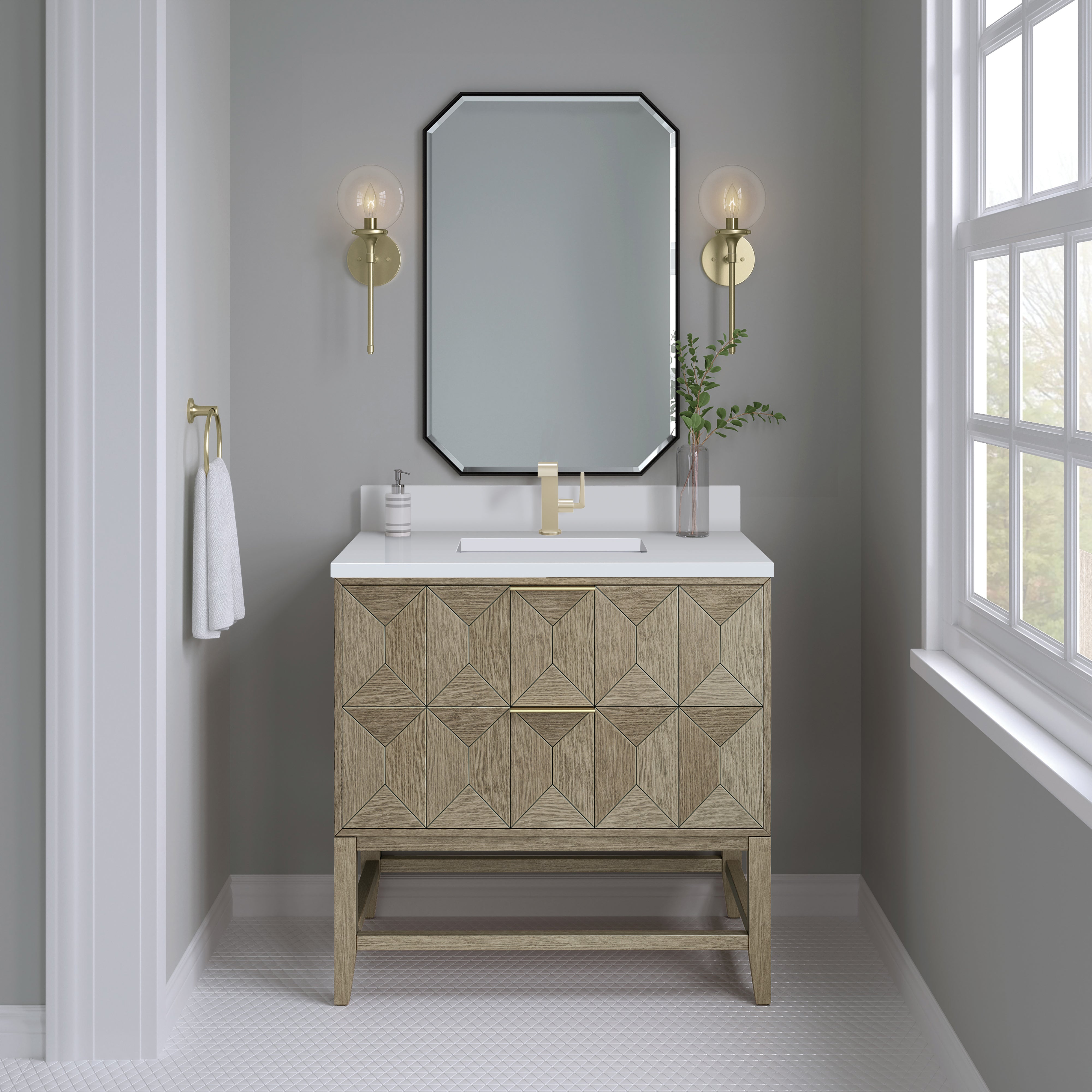 James Martin Vanities Emmeline 36" Pebble Oak Single Vanity With Singl ...