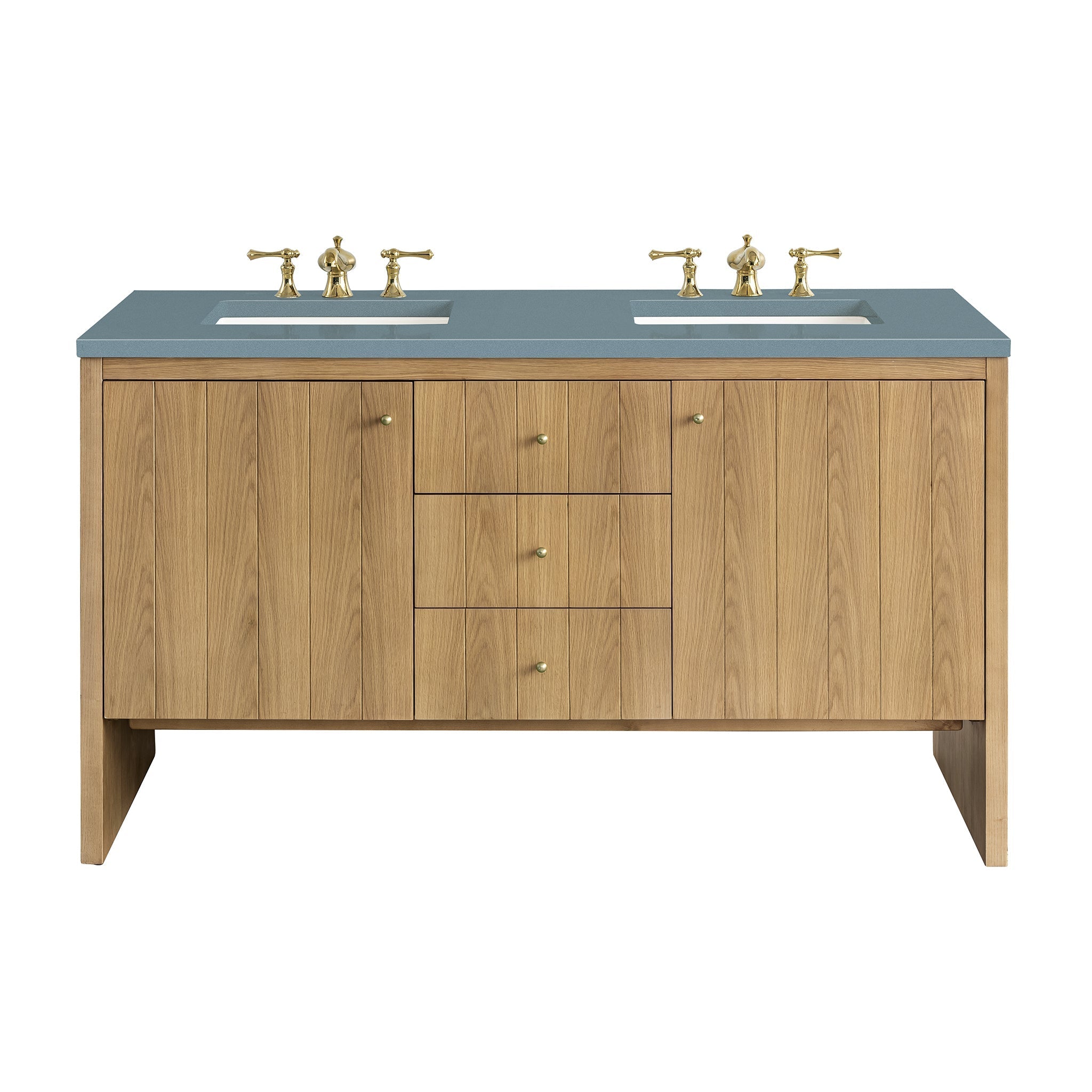 James Martin Vanities Hudson 60" Light Natural Oak Double Vanity With ...
