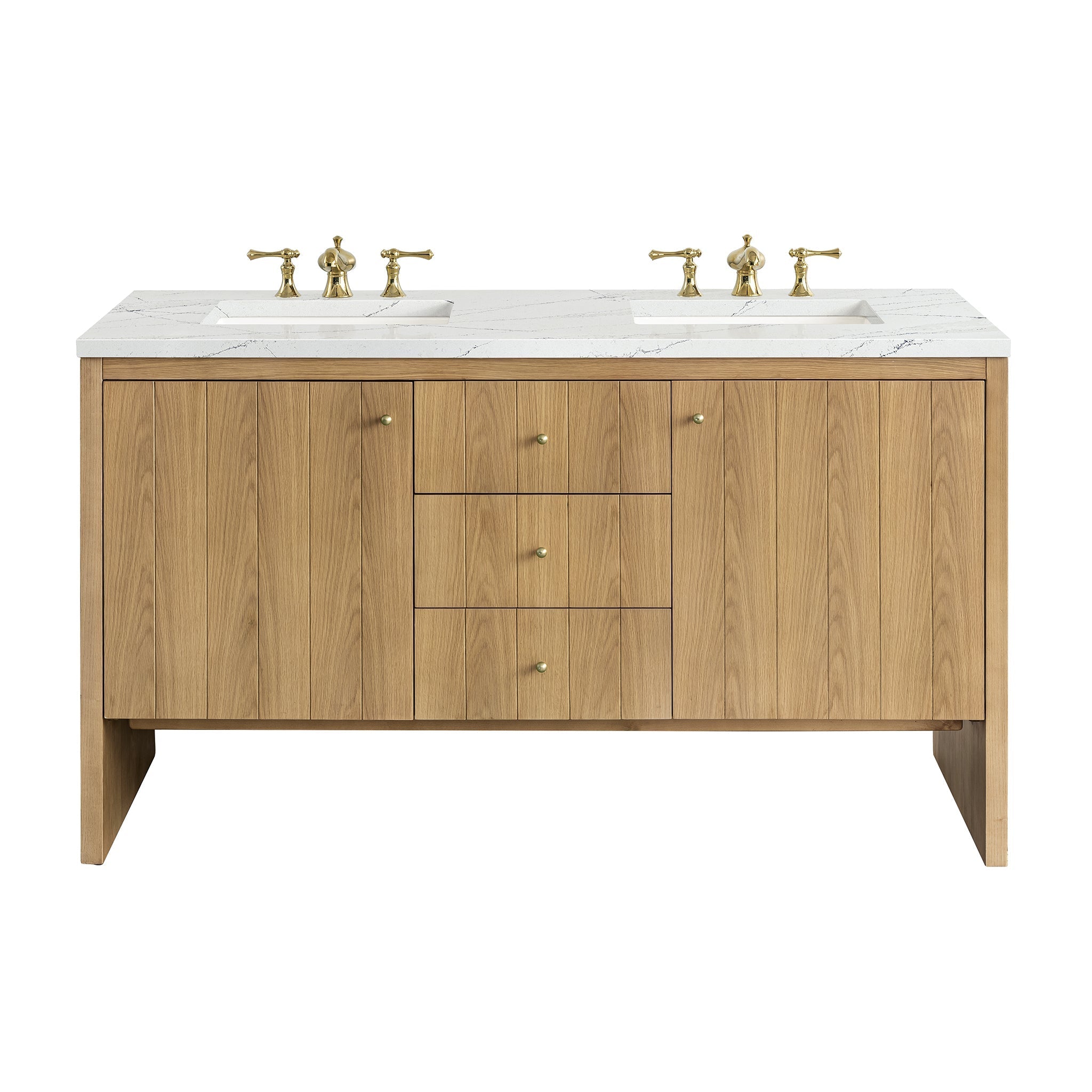 James Martin Vanities Hudson 60" Light Natural Oak Double Vanity With ...