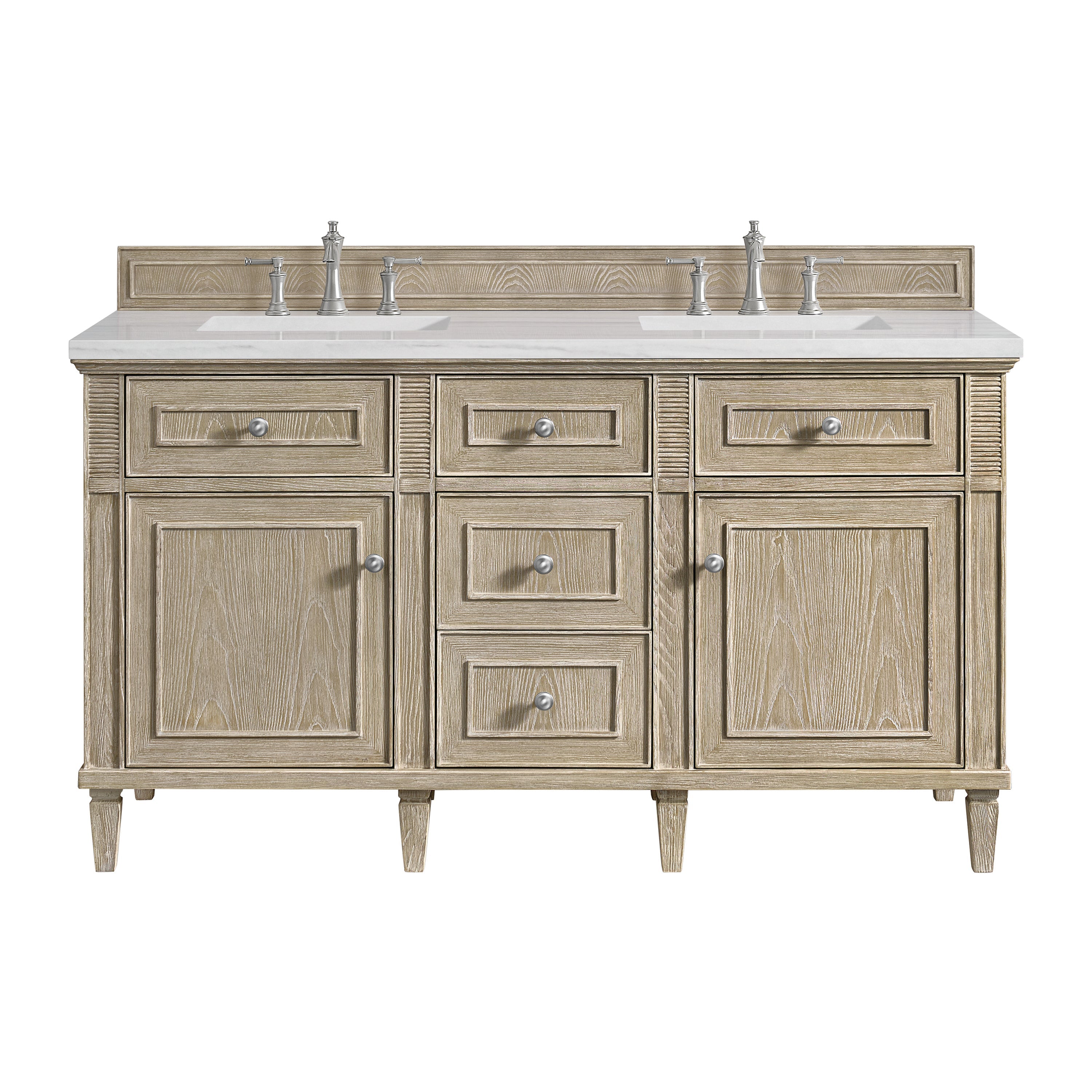 James Martin Vanities Lorelai 60" Whitewashed Oak Double Vanity With 3 ...